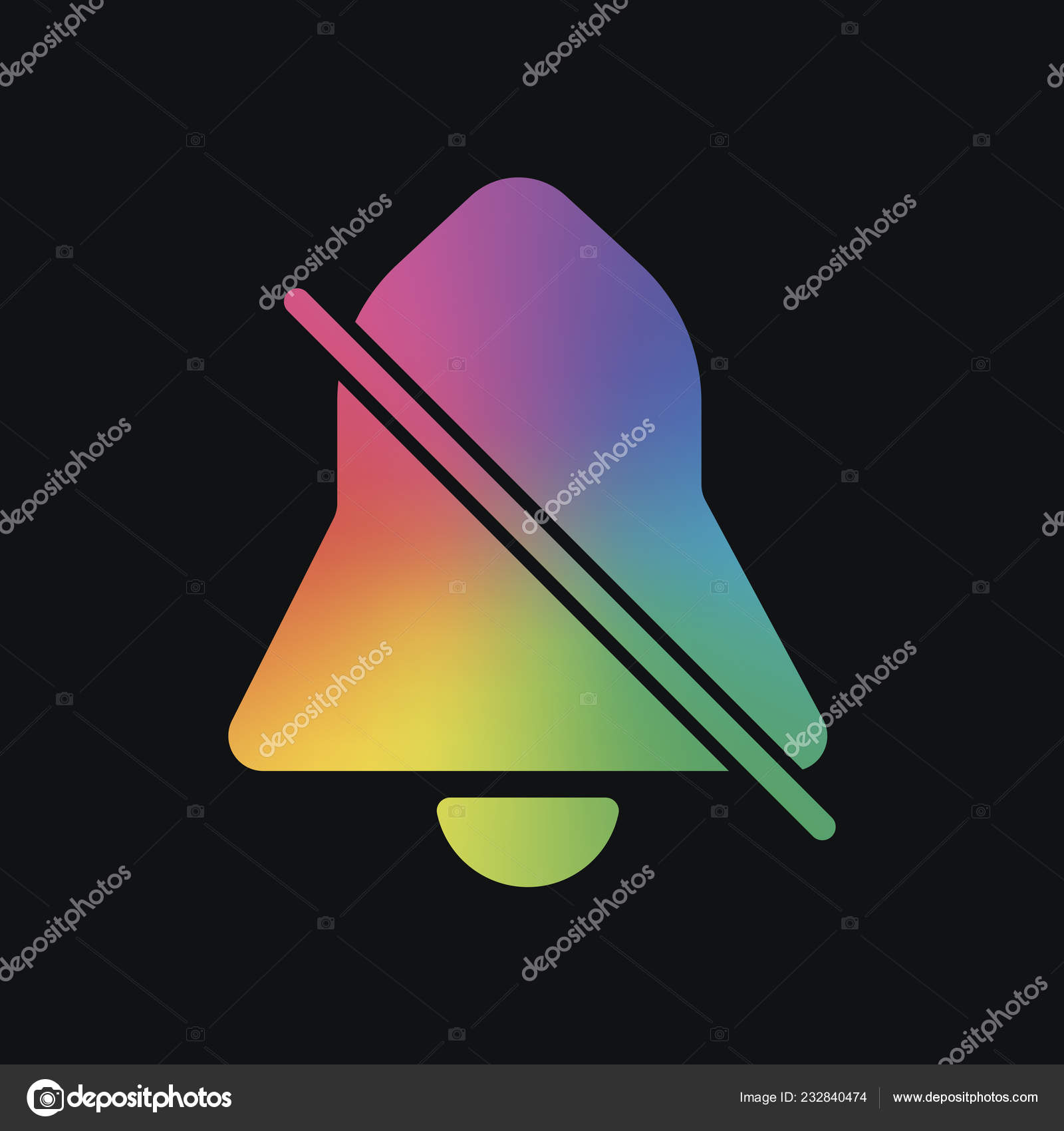Silent Bell Simple Icon Rainbow Color Dark Background Stock Vector ...