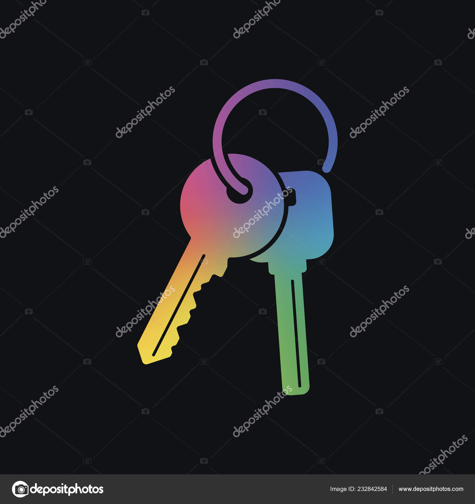Keys Ring Icon Rainbow Color Dark Background Stock Vector Image by ...