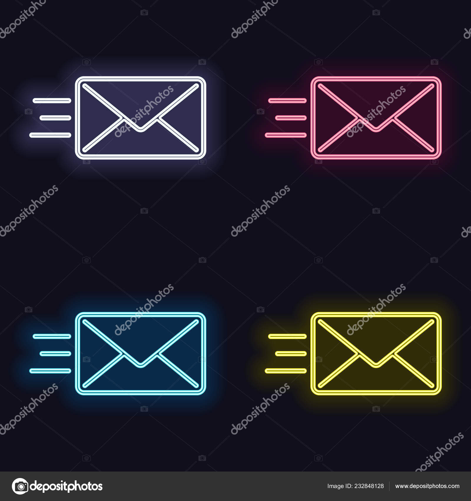 Send Mail Icon Sms Line Set Fashion Neon Sign Casino Stock Vector Image ...