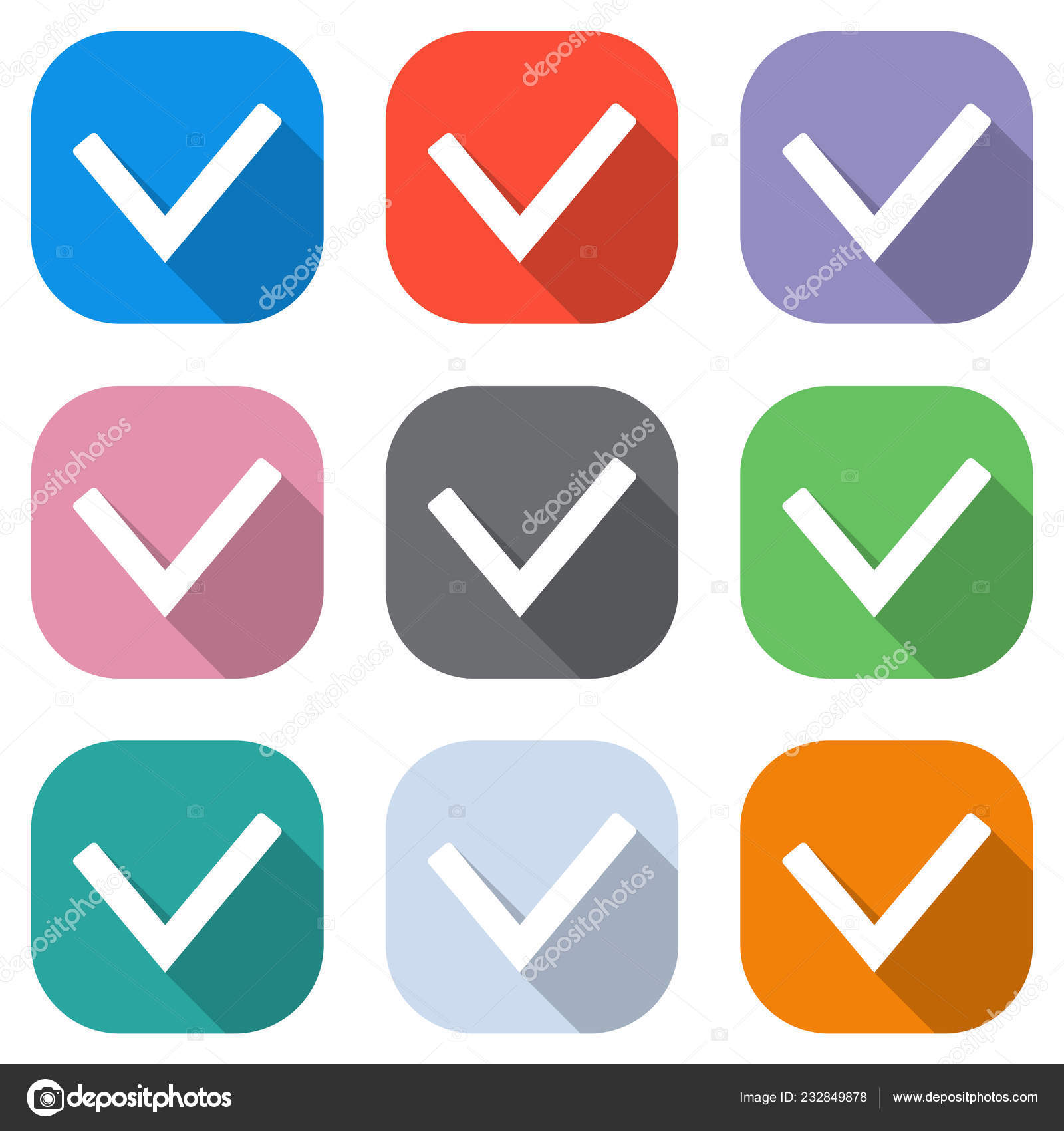 Check Mark Icon Set White Icons Colored Squares Applications Seamless ...