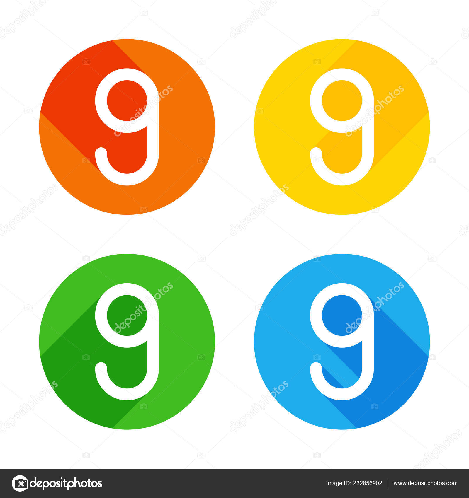Number Nine Numeral Simple Letter Flat White Icon Colored Circles Stock ...