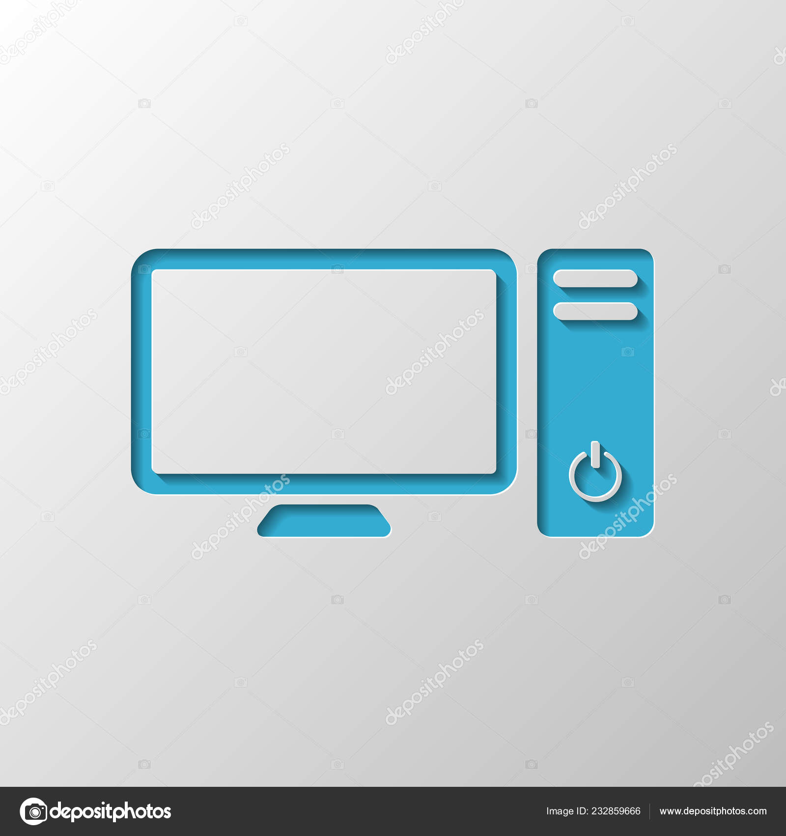 Personal Computer System Unit Monitor Paper Design Cutted Symbol Shadow ...