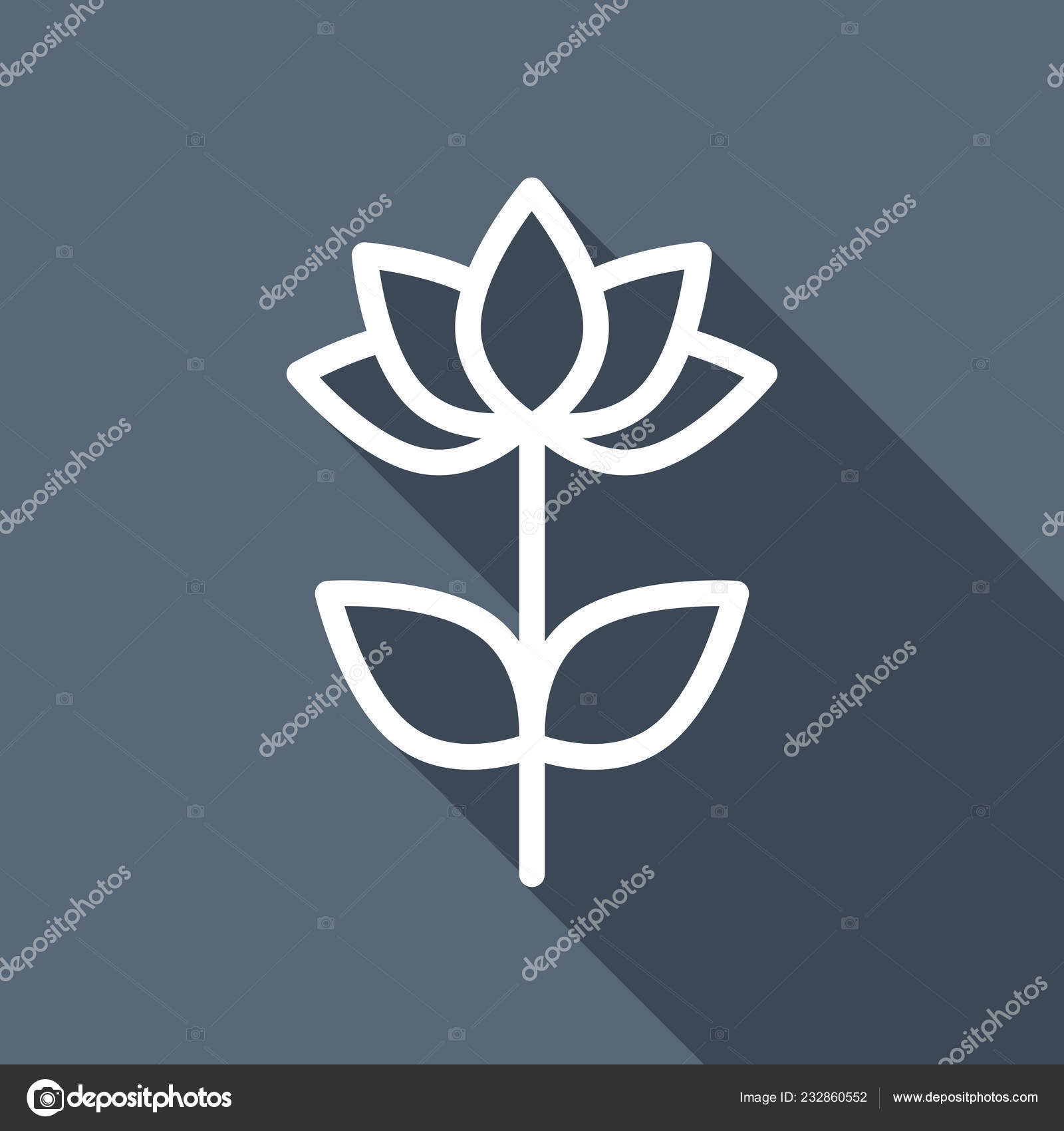 Simple Flower Symbol Linear Icon White Flat Icon Long Shadow Stock ...