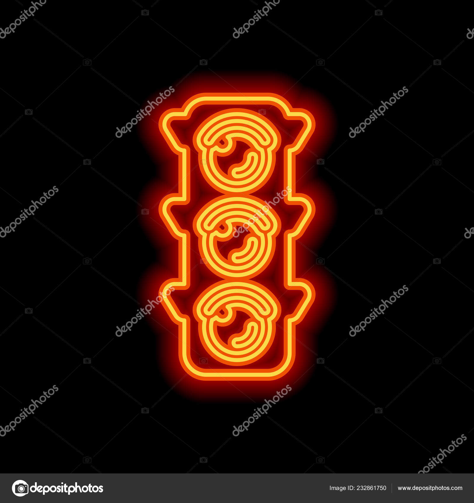 Traffic Light Icon Orange Neon Style Black Background Light Icon Stock ...