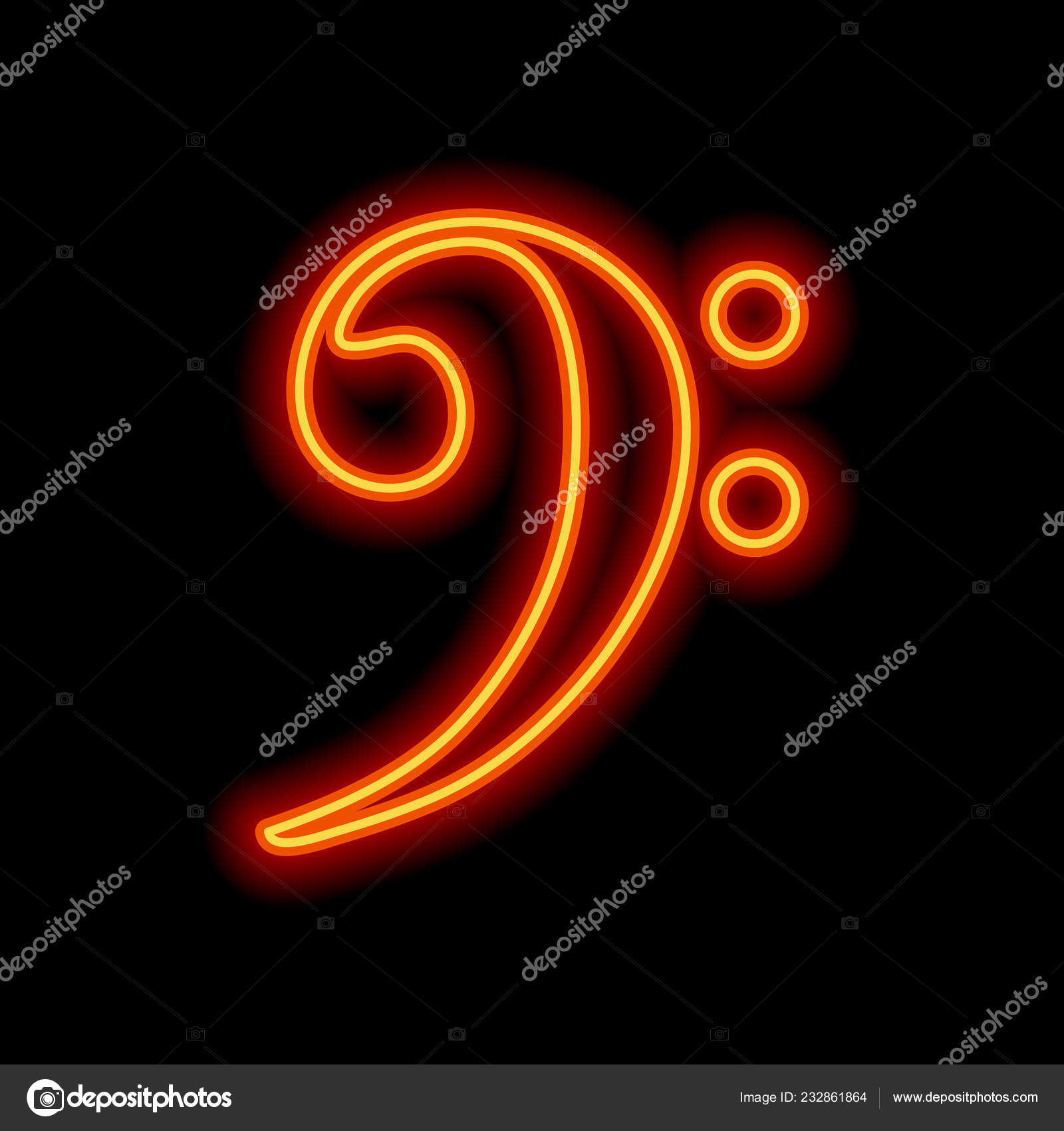 Bass Clef Icon Orange Neon Style Black Background Light Icon Stock ...