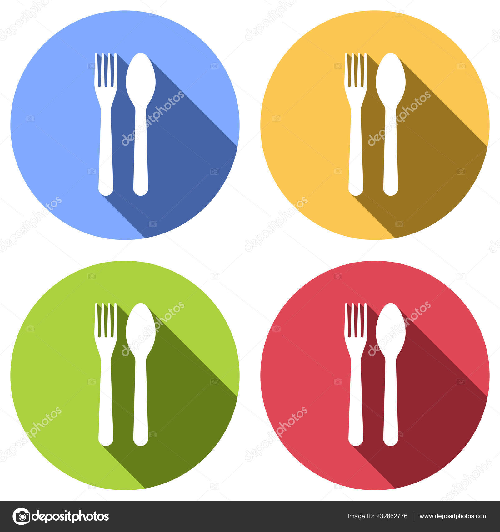 Fork Spoon Icon Kitchen Tools Set White Icons Long Shadow Stock Vector ...