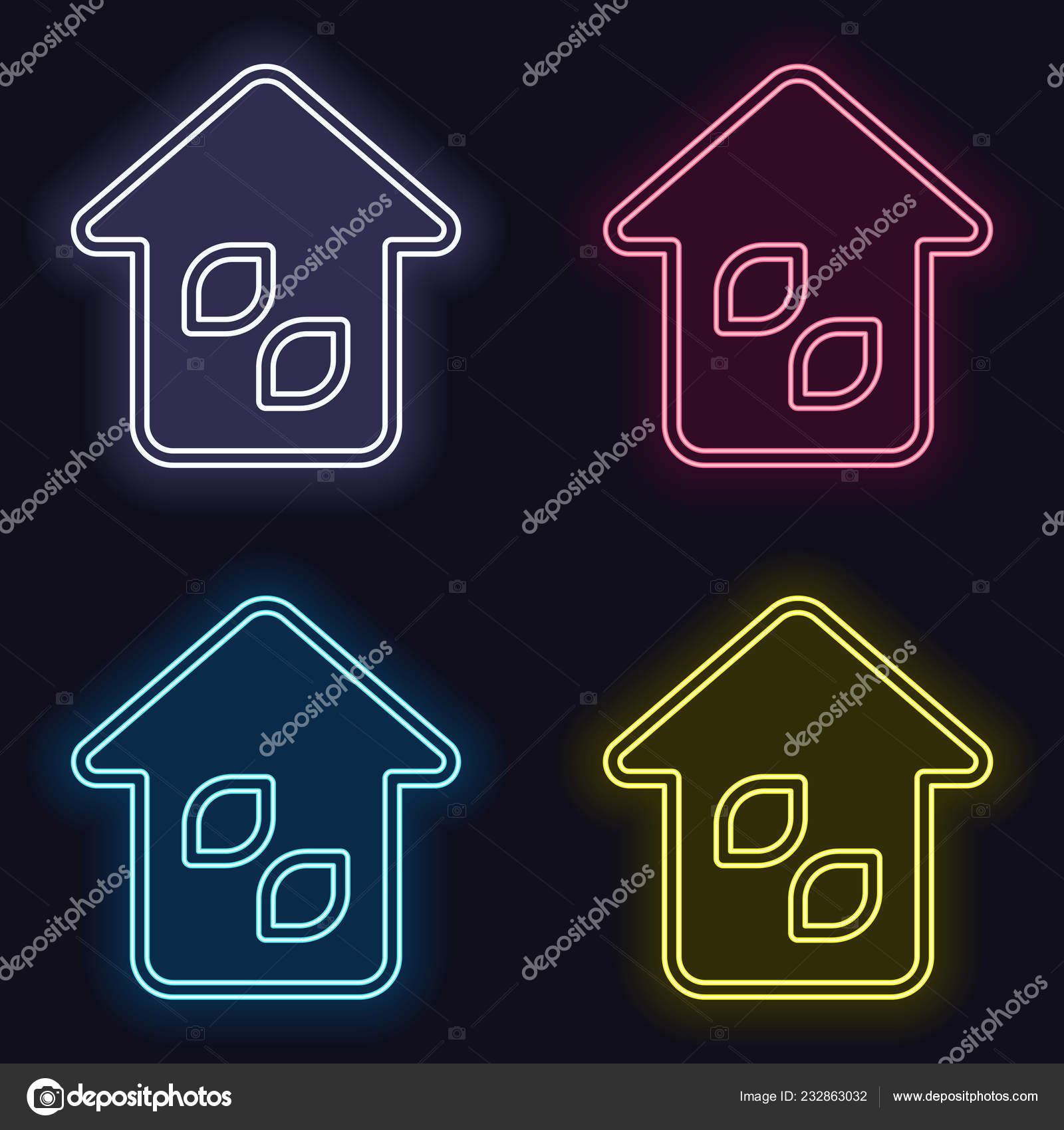 Simple House Icon Linear Icon Thin Outline Set Neon Sign Stock Vector ...