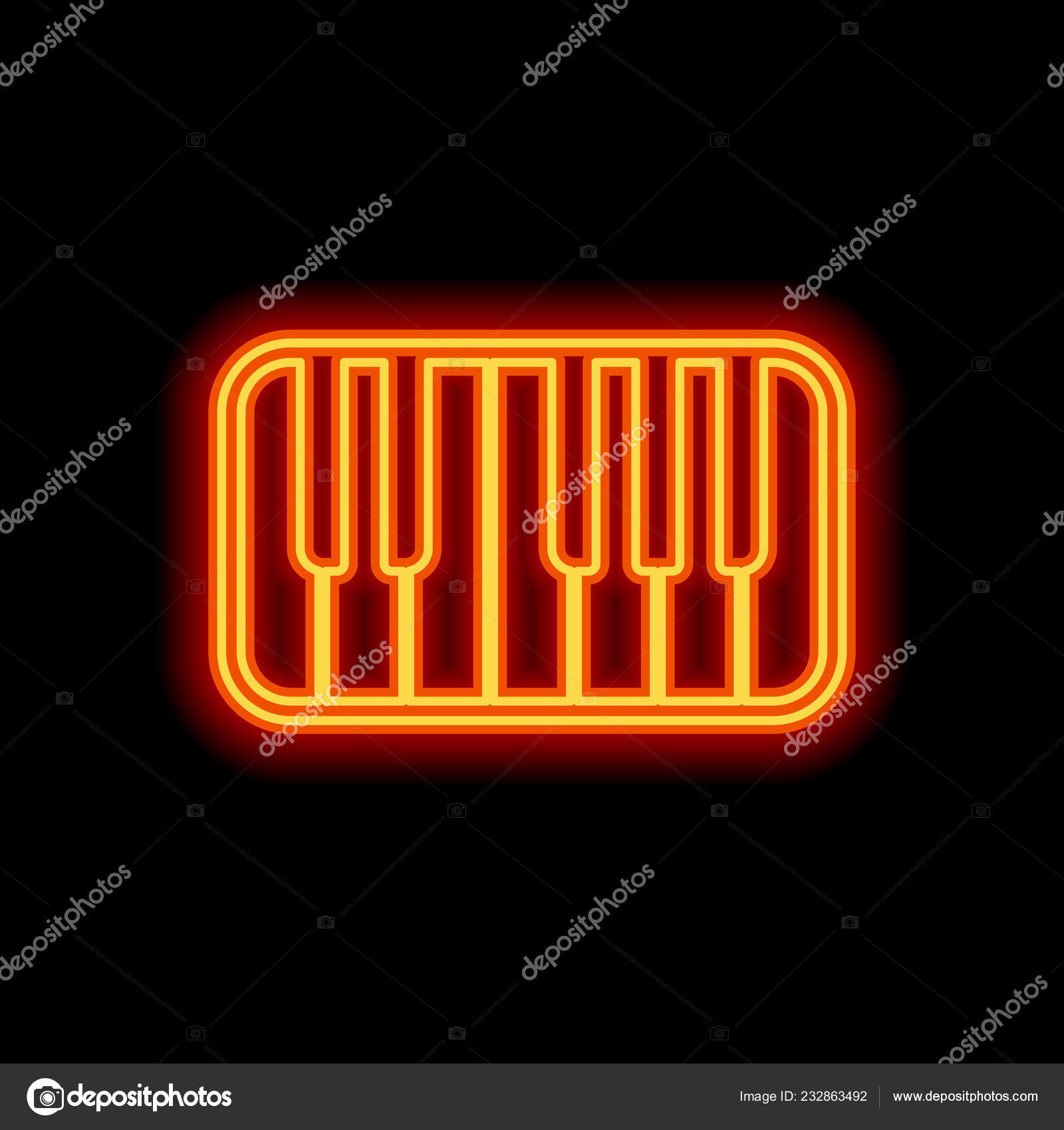 Piano Keyboard Icon Orange Neon Style Black Background Light Icon Stock ...