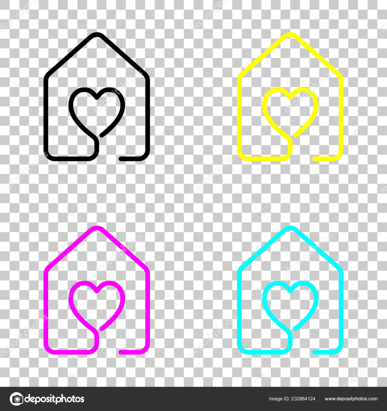 House Heart Icon Line Style Colored Set Cmyk Icons Transparent Stock ...