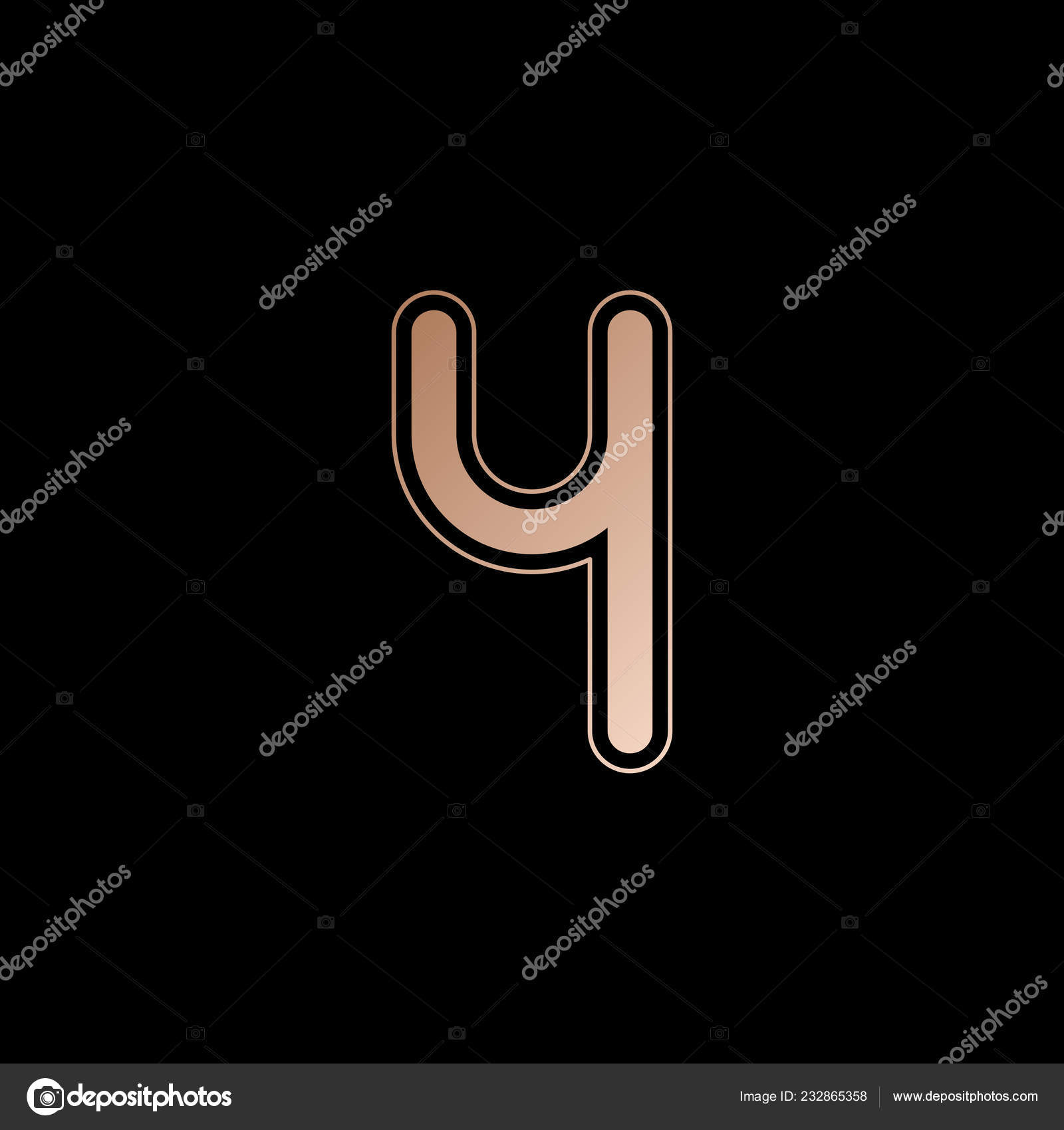Number Four Numeral Simple Letter Red Gold Style Black Background Stock ...