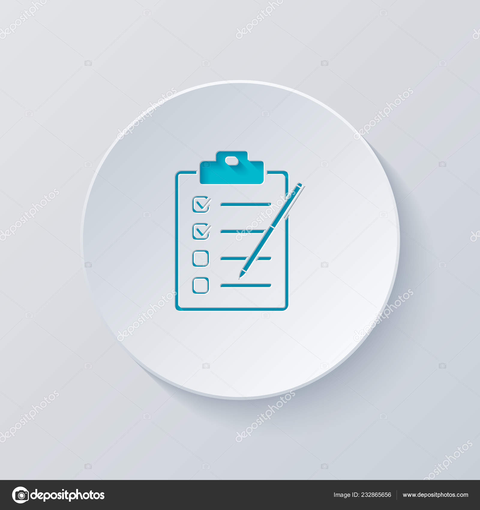 Checklist Pen Icon Cut Circle Gray Blue Layers Paper Style — Stock ...