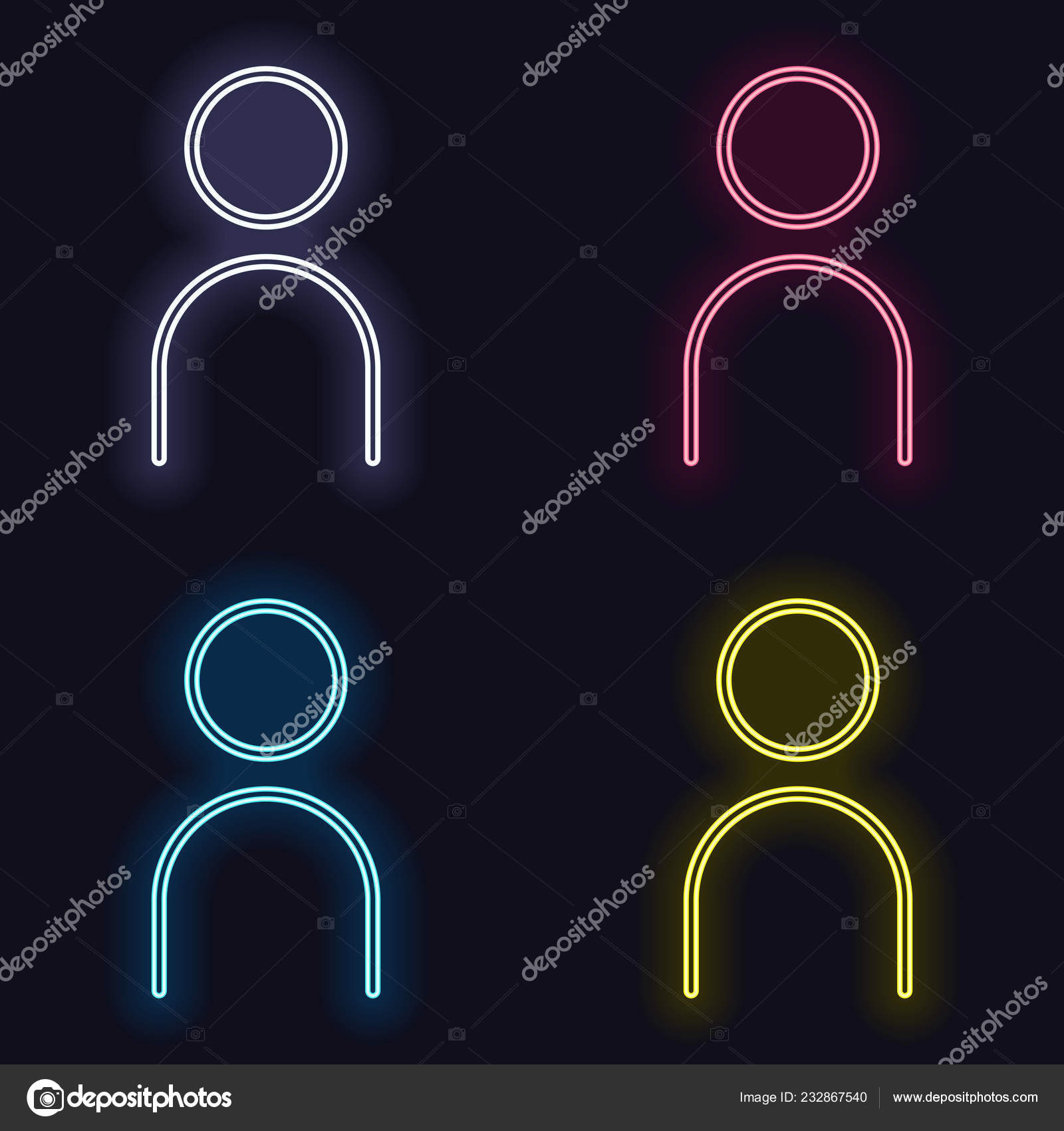 Simple Person Icon Linear Symbol Thin Outline Set Neon Sign Stock ...