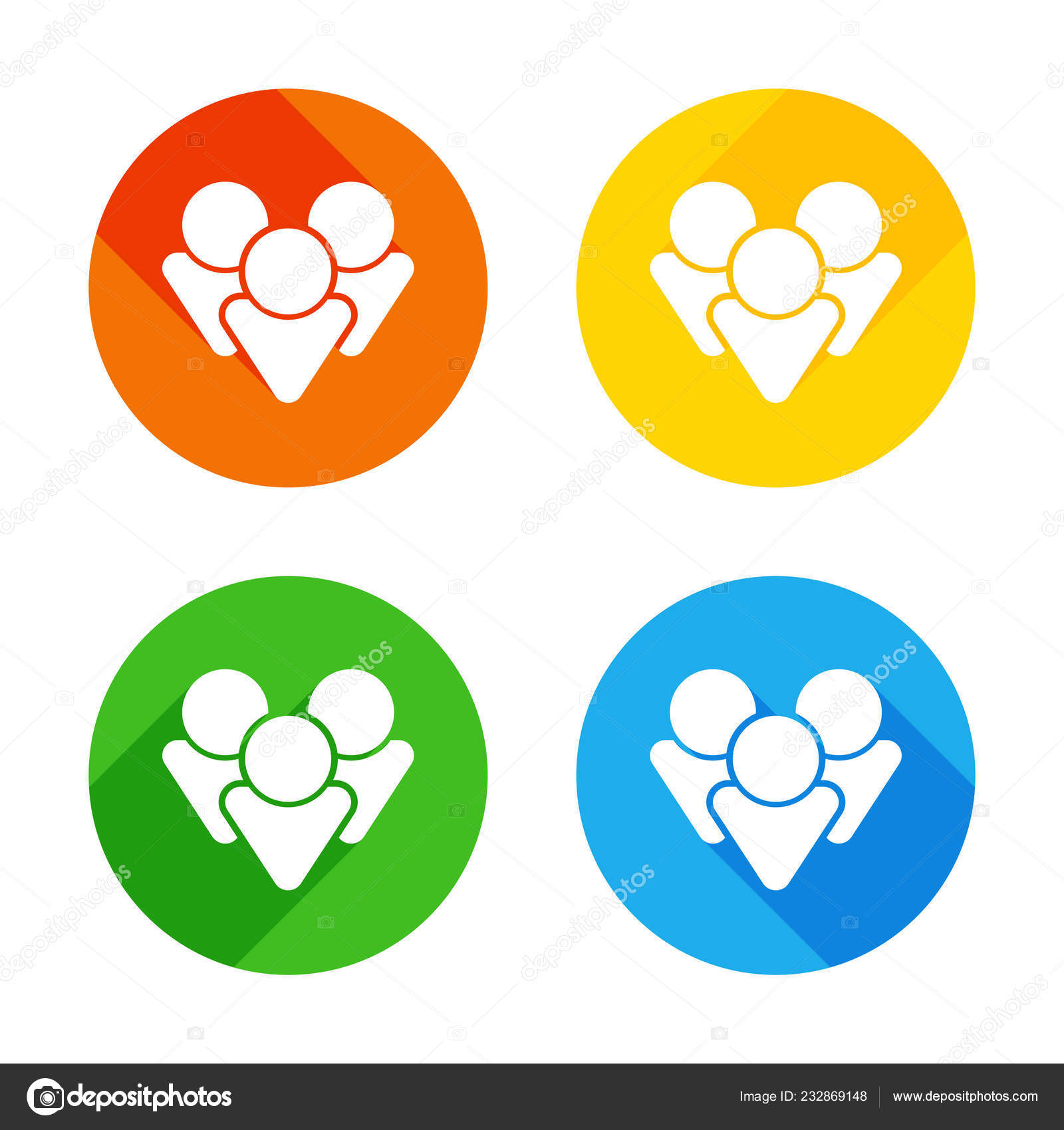 Team Group Icon Flat White Icon Colored Circles Background Four Stock ...