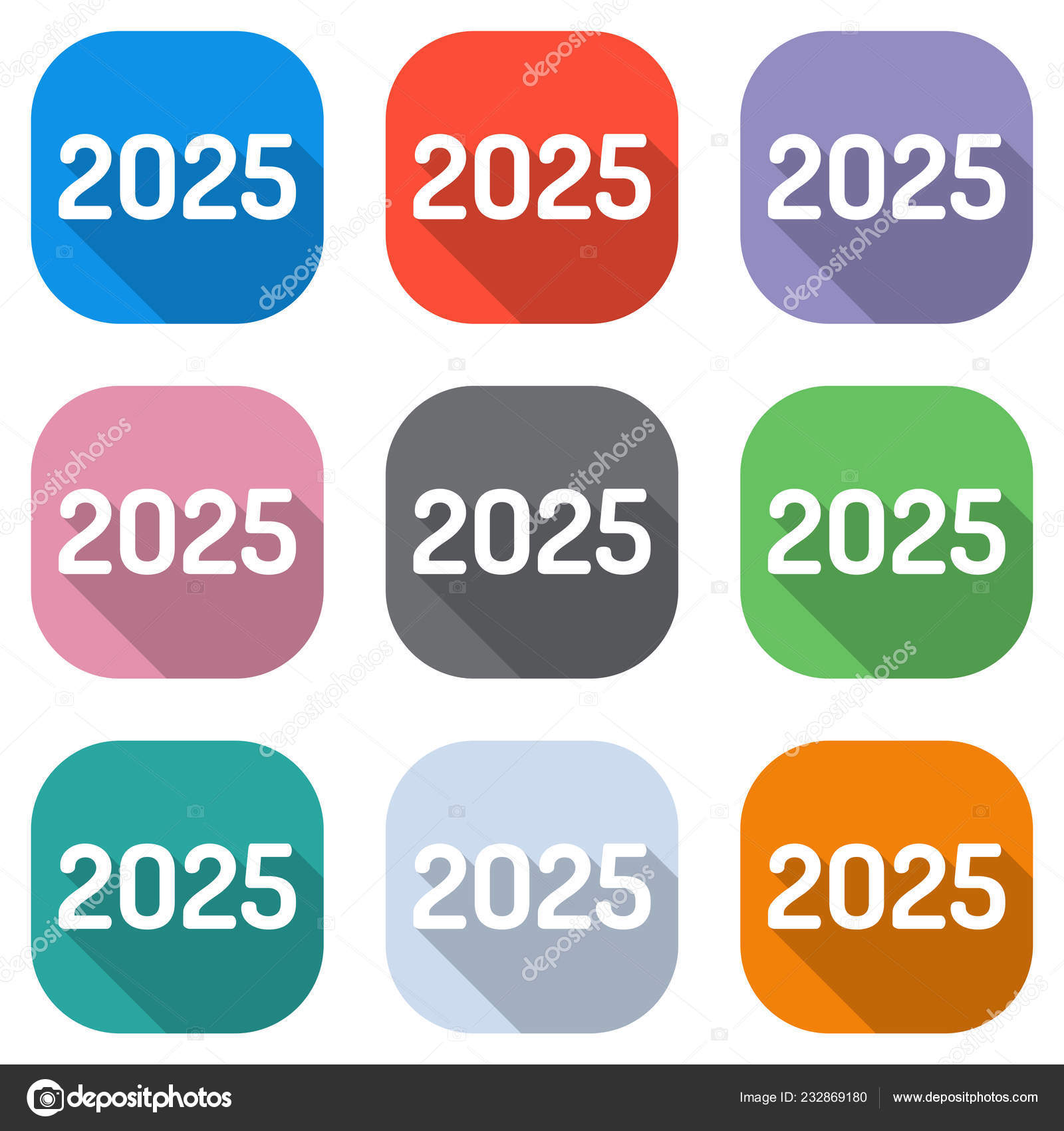 2025 Número Icono Feliz Año Nuevo Conjunto Iconos Blancos Cuadrados ...