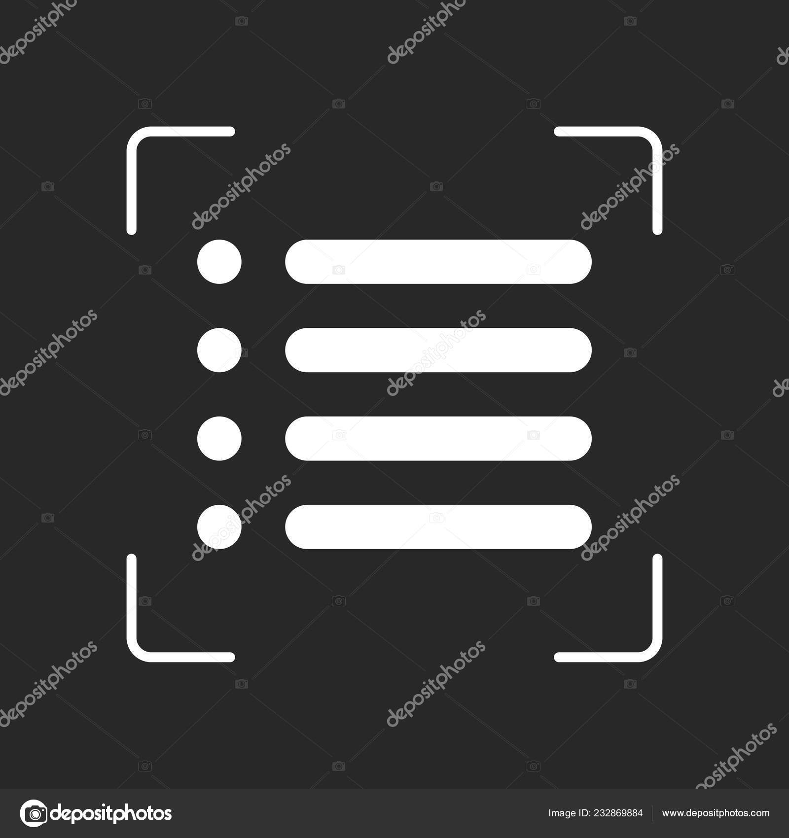 Simple List Menu Icon White Object Camera Autofocus Dark Background Stock Vector Image by ©fokas ...
