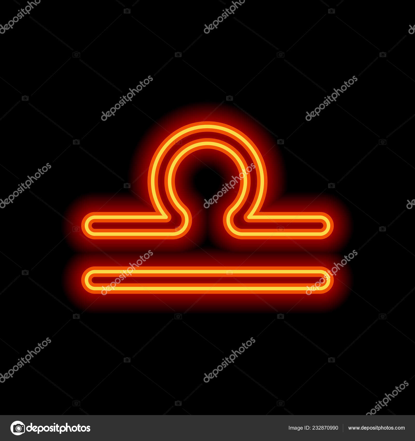 Astrological Sign Libra Simple Icon Orange Neon Style Black Background ...