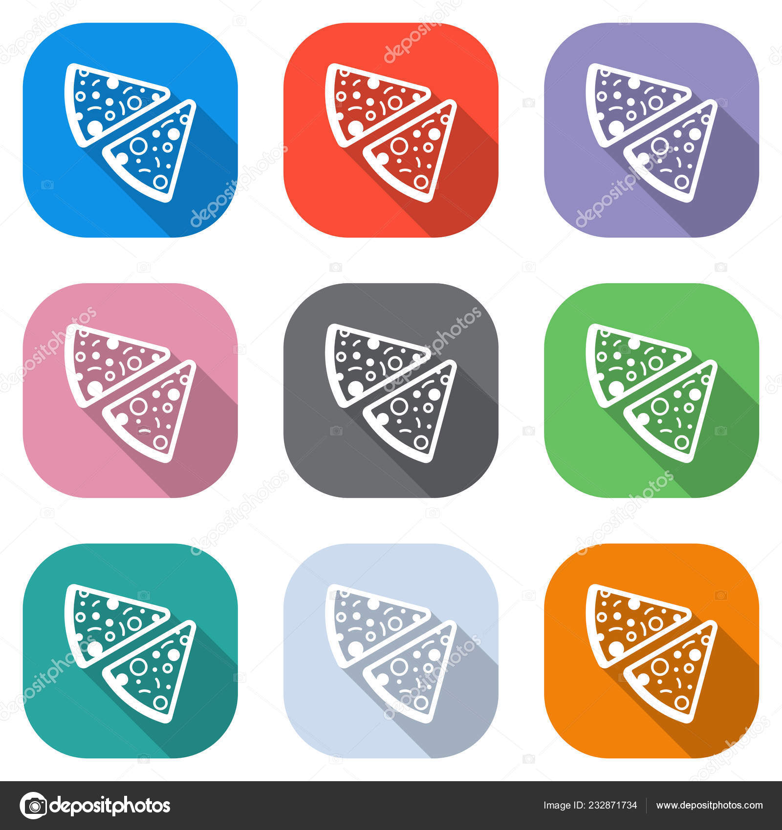 Pieces Pizza Icon Set White Icons Colored Squares Applications Seamless ...