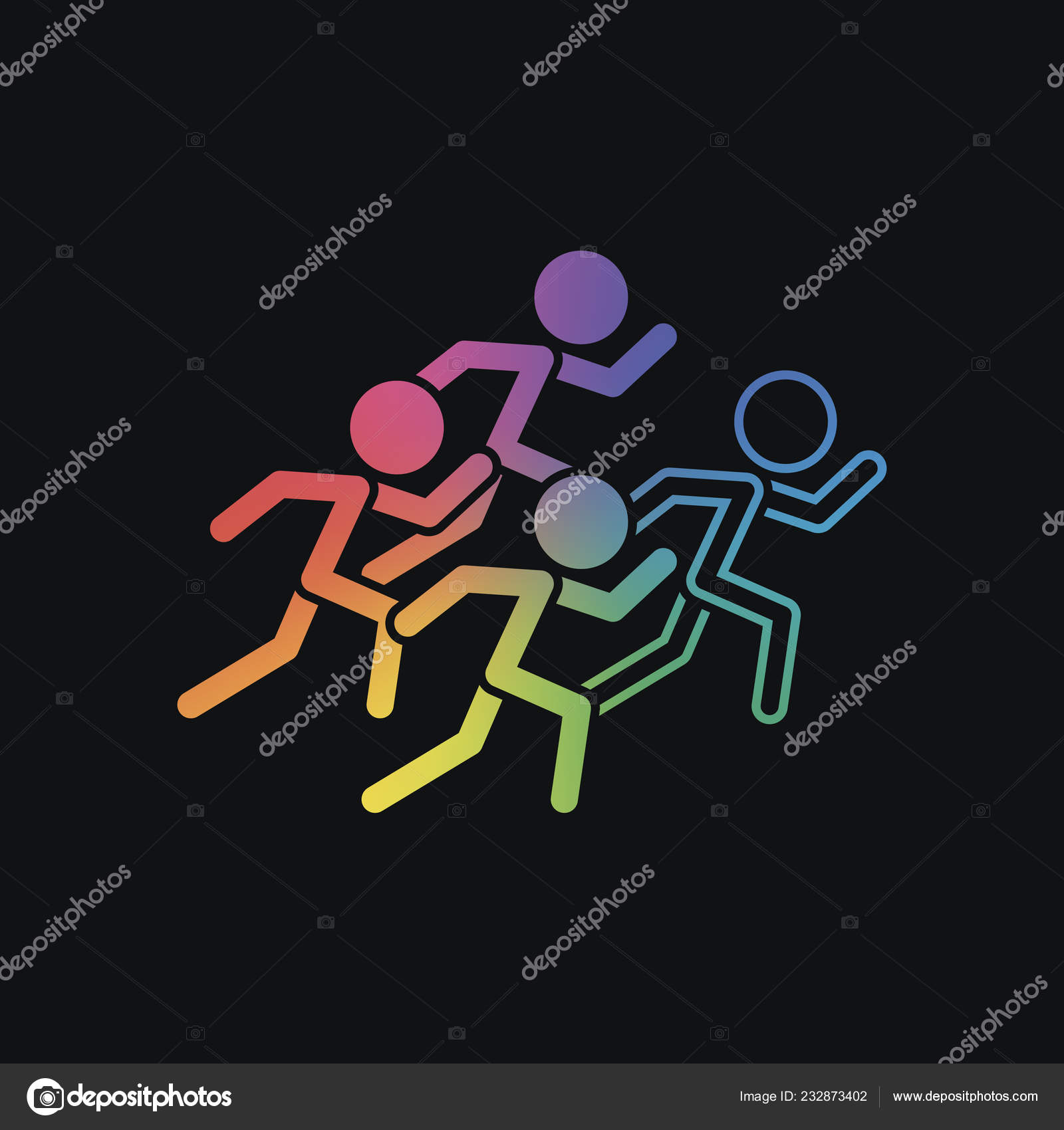 Running People Team Leader Rainbow Color Dark Background Stock Vector ...