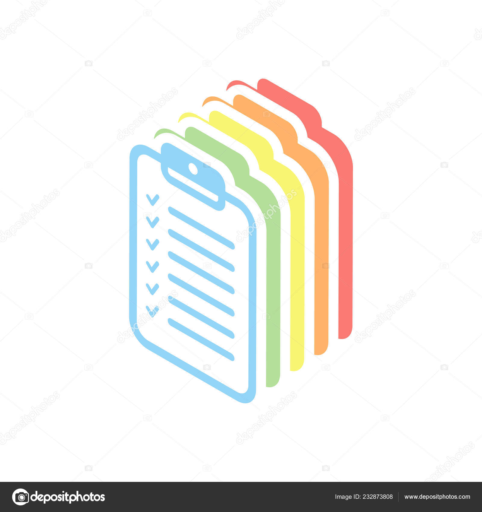 Tablet Paper Checklist Check Marks Linear Thin Outline Stack Colorful ...