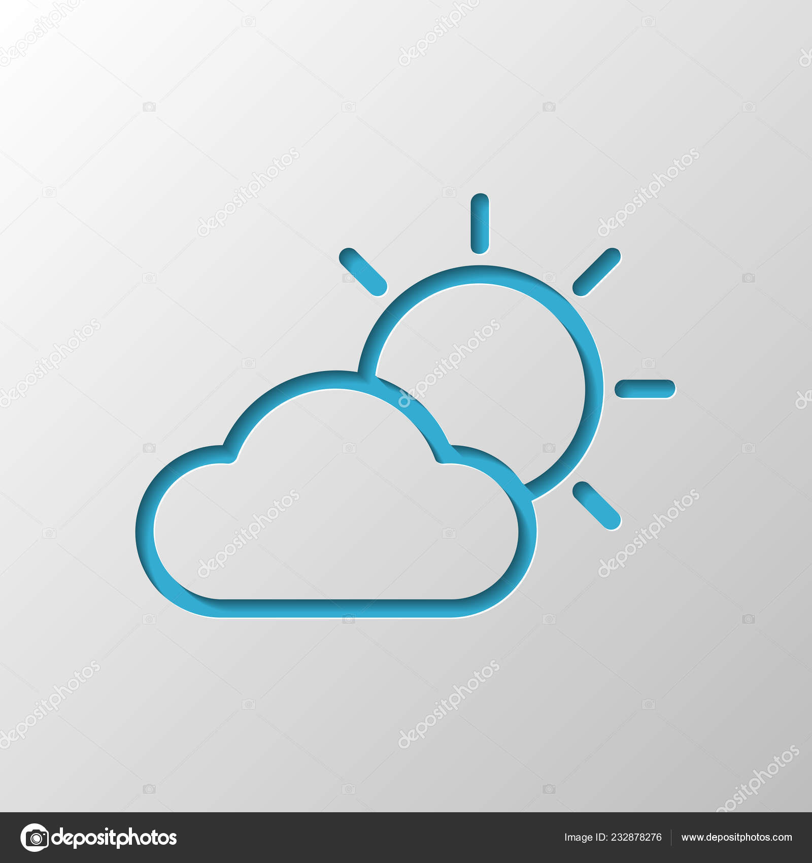 Sun Cloud Weather Symbol Linear Icon Thin Outline Paper Design Stock ...