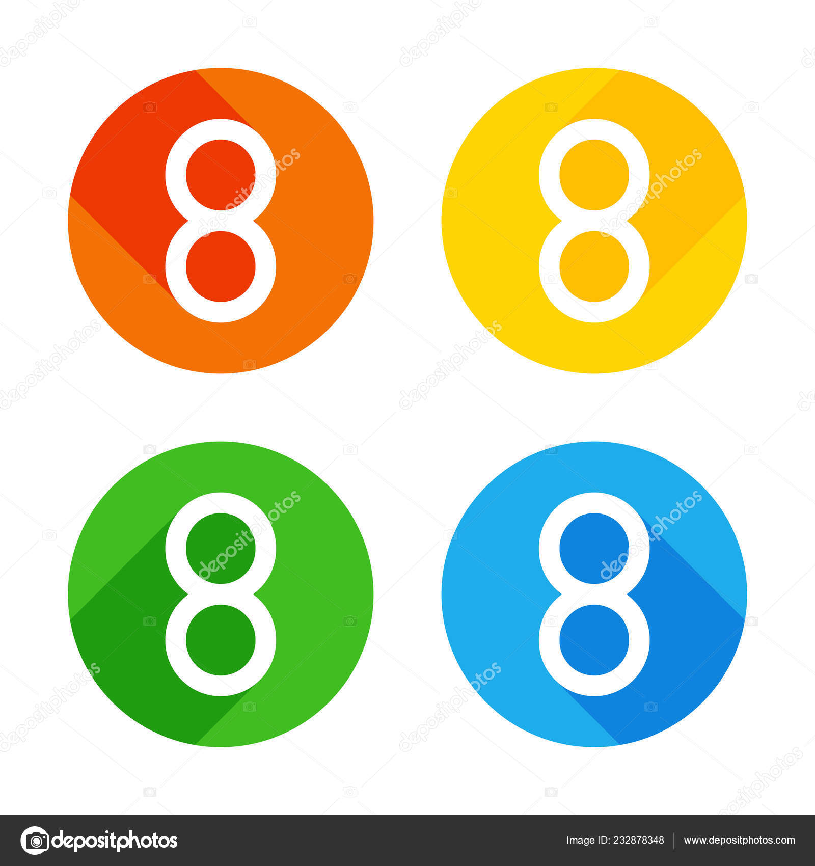 Number Eight Numeral Simple Letter Flat White Icon Colored Circles ...