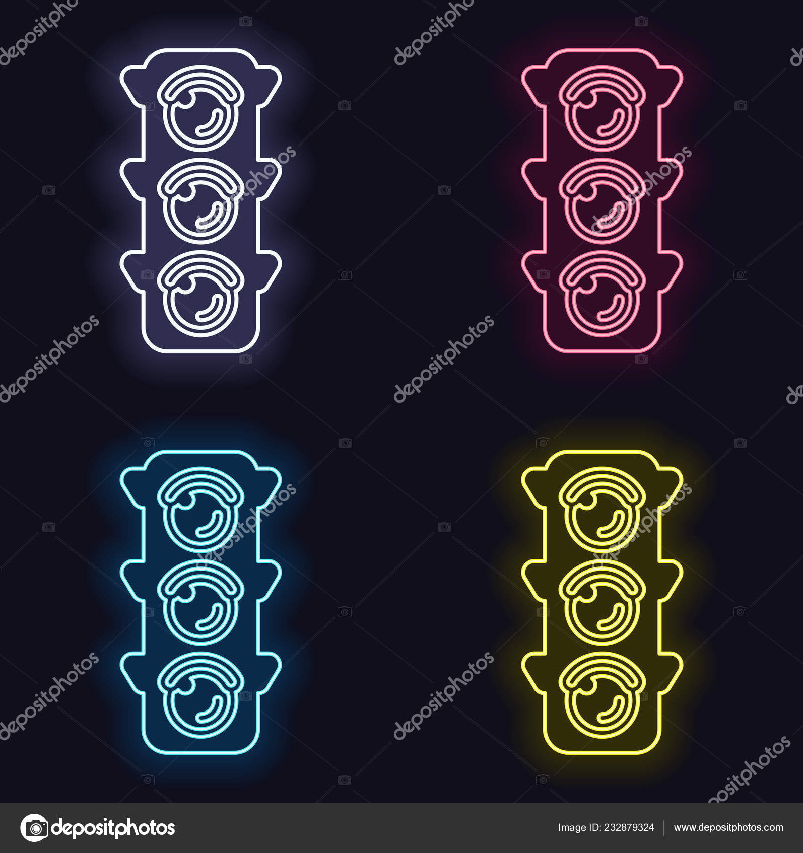 Traffic Light Icon Set Neon Sign Casino Style Dark Background Stock ...