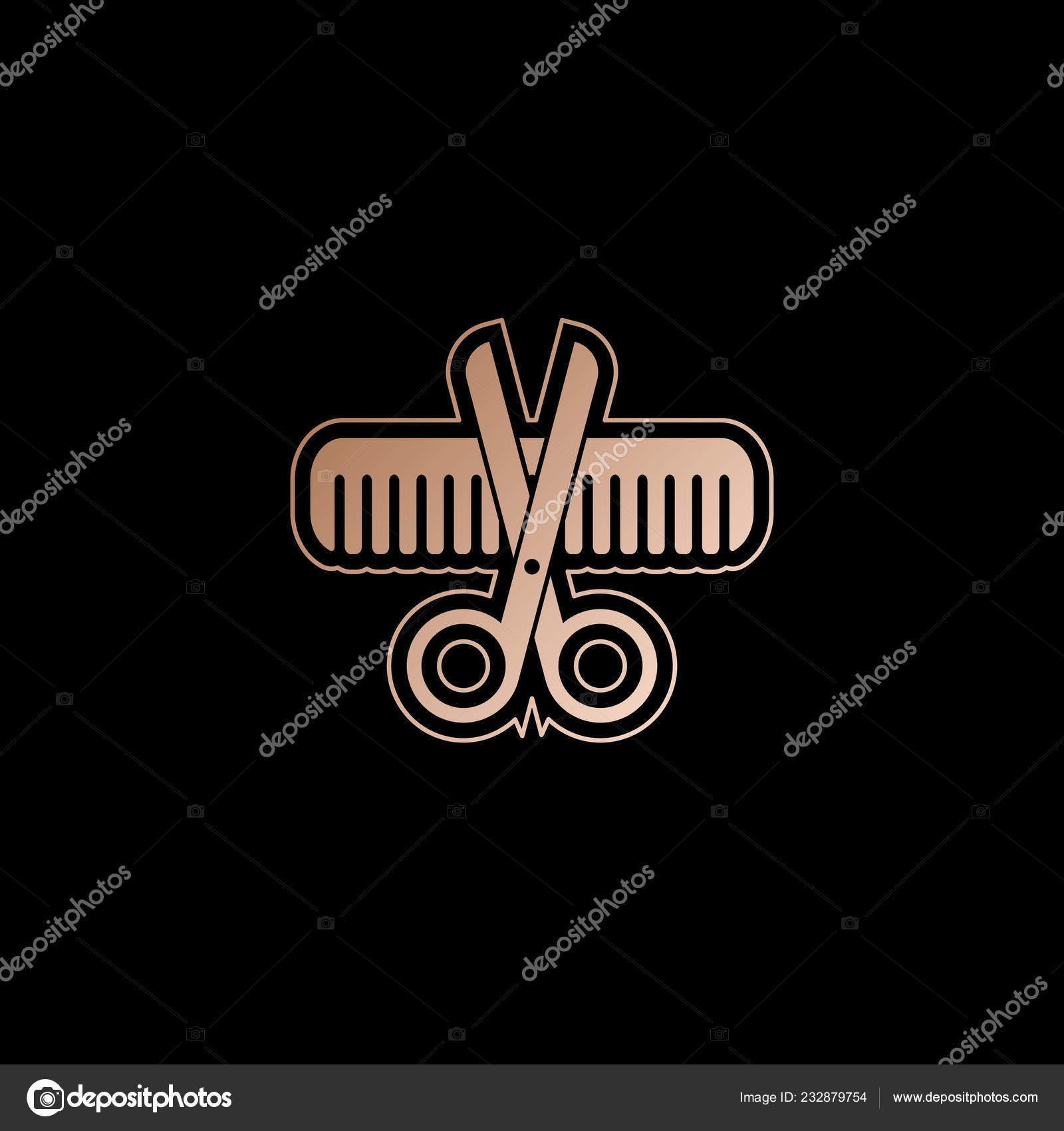 Scissors Hair Brush Crossed Tools Barber Red Gold Style Black Stock ...