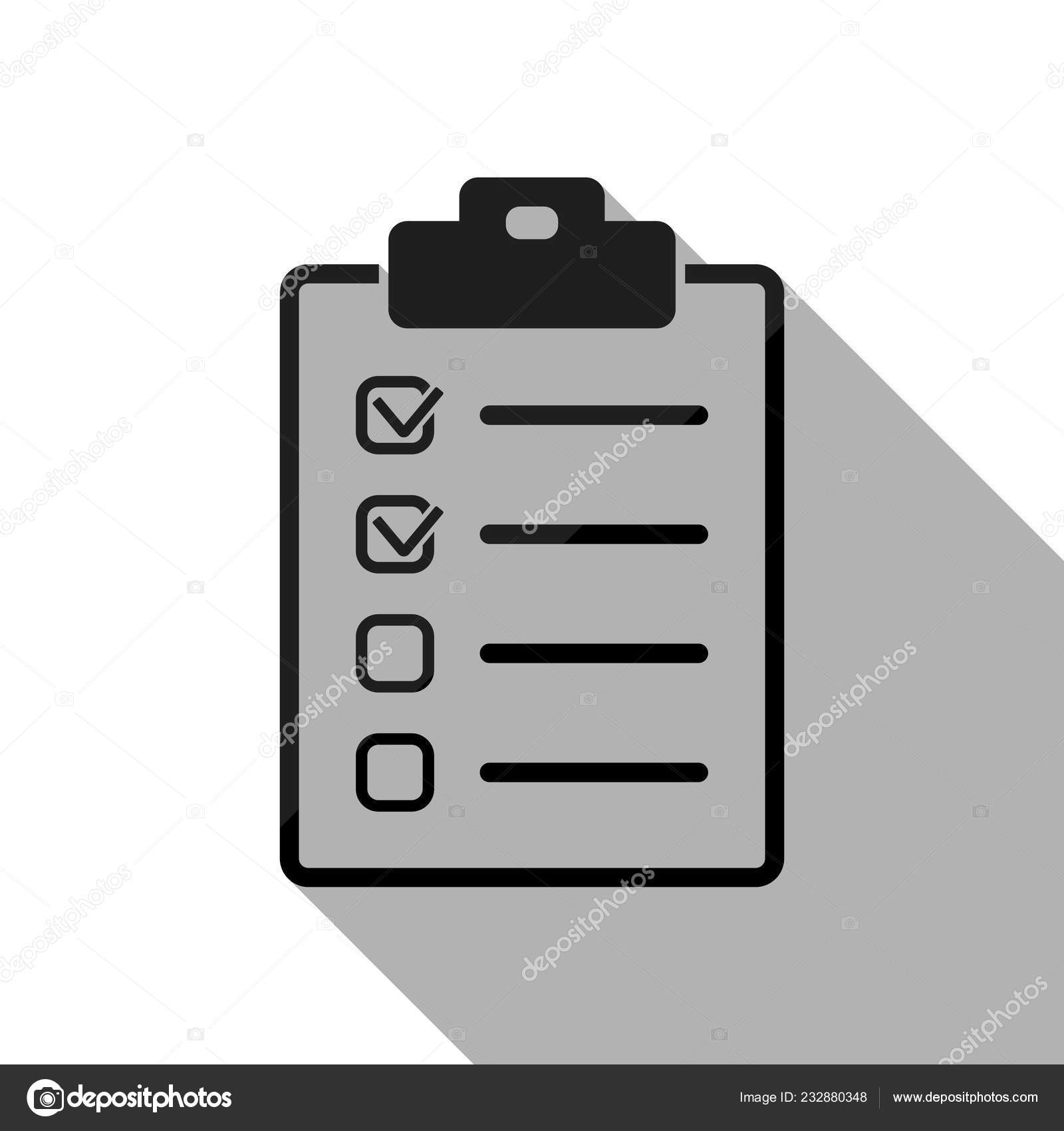 Checklist Icon Black Object Long Shadow White Background Stock Vector ...