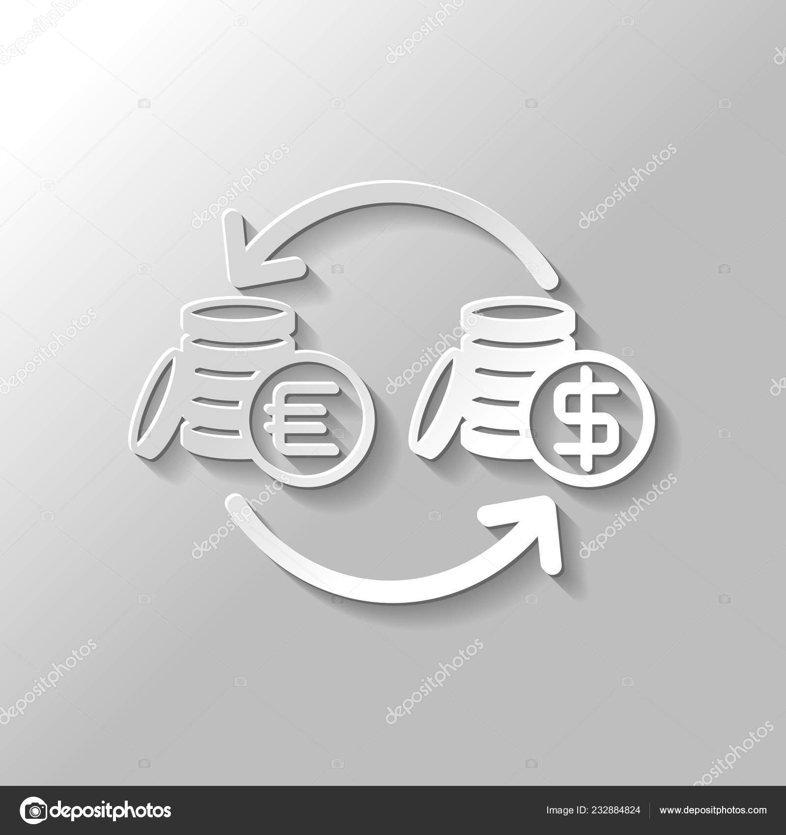 Change Money Icon Set Paper Style Icons Shadow Gray Background Stock ...
