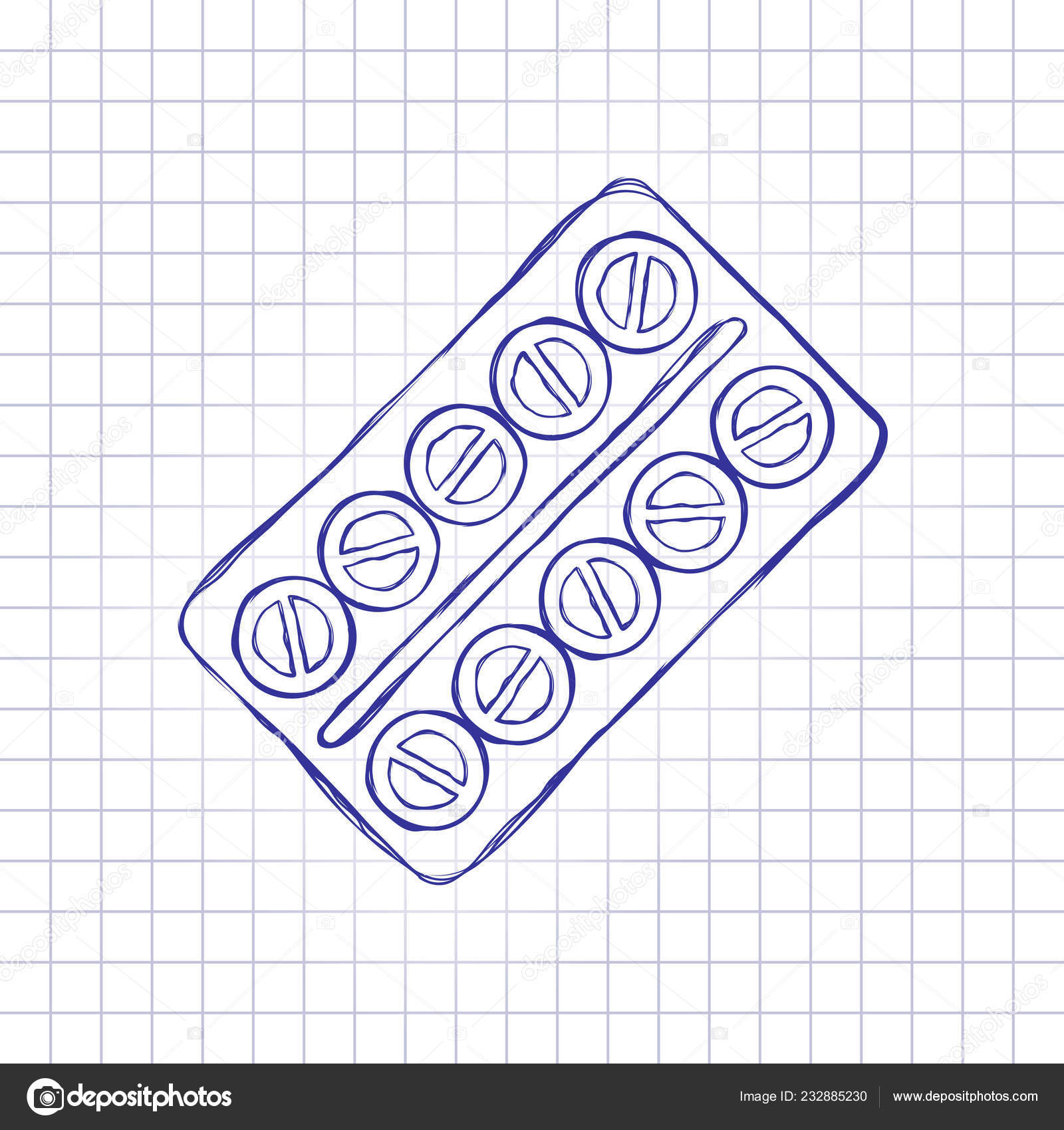 Pack Pills Icon Hand Drawn Picture Paper Sheet Blue Ink Stock Vector by ...