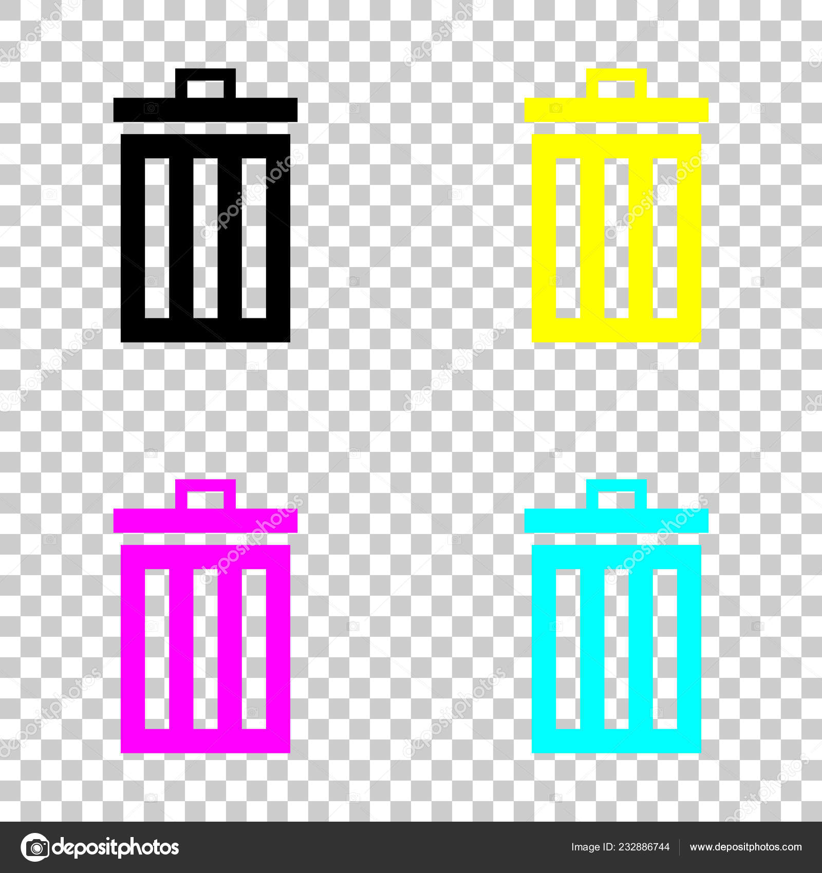 Trash Bin Simple Icon Colored Set Cmyk Icons Transparent Background ...