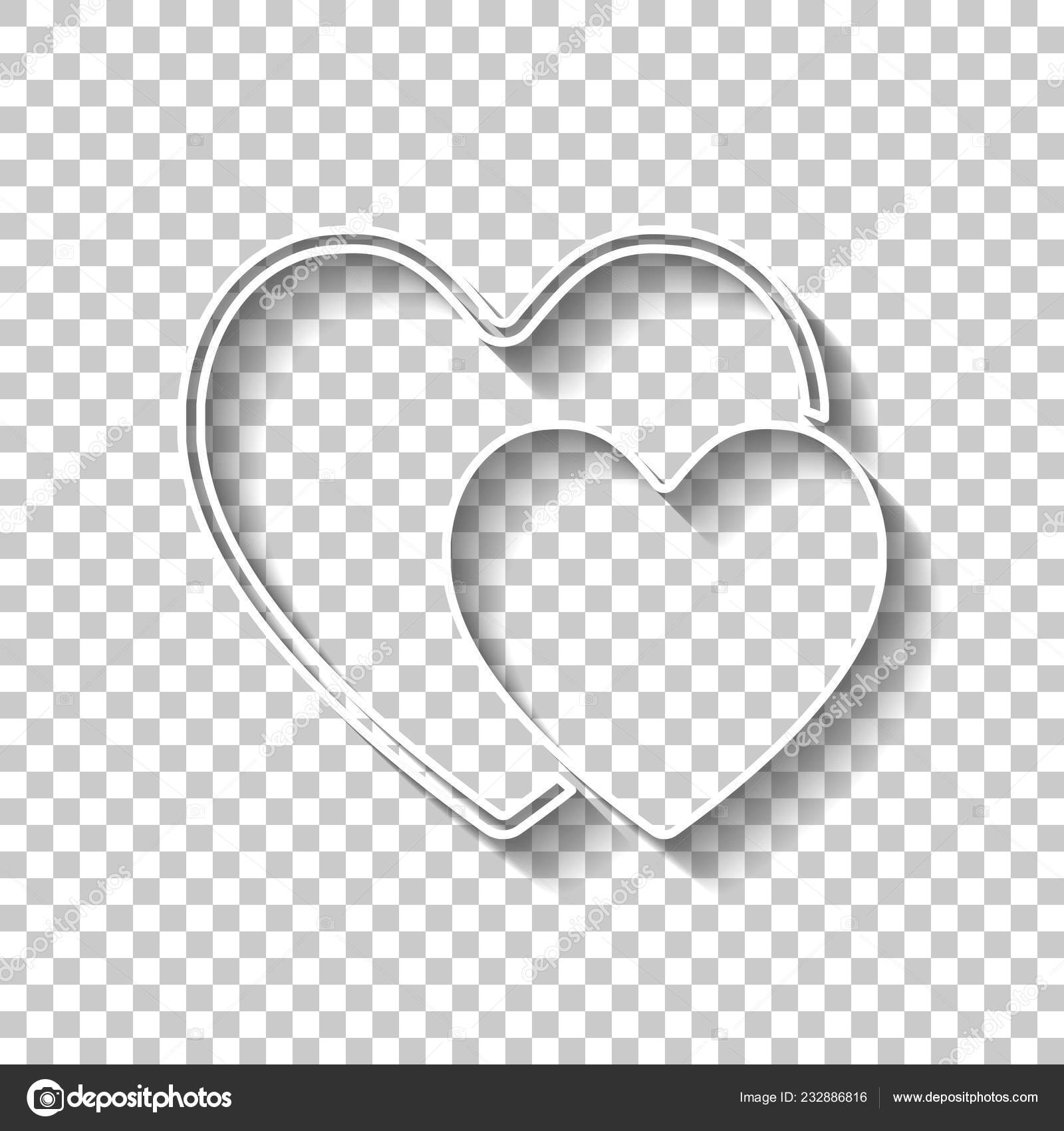 Hearts Simple Icon White Outline Sign Shadow Transparent Background ...