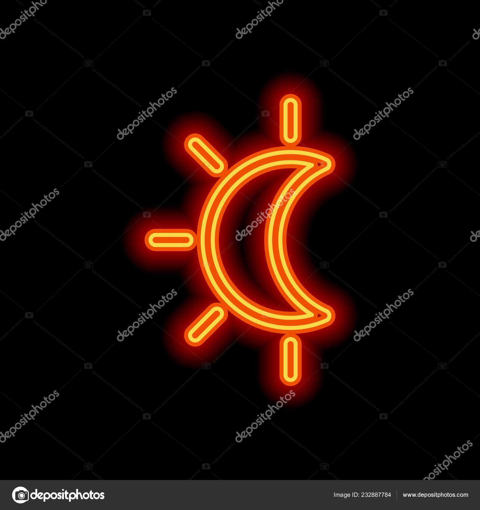 Eclipse Simple Linear Icon Thin Outline Orange Neon Style Black Stock ...