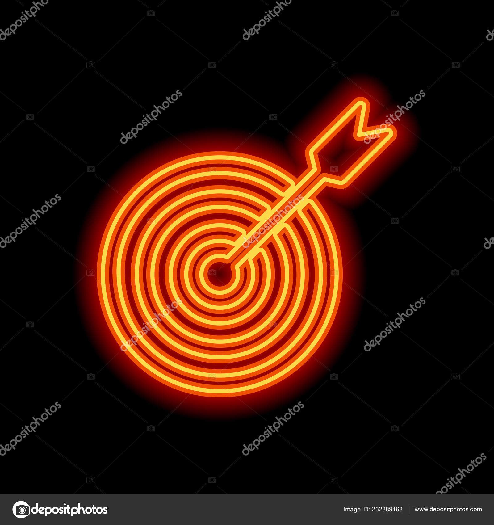 Target Icon Orange Neon Style Black Background Light Icon Stock Vector ...