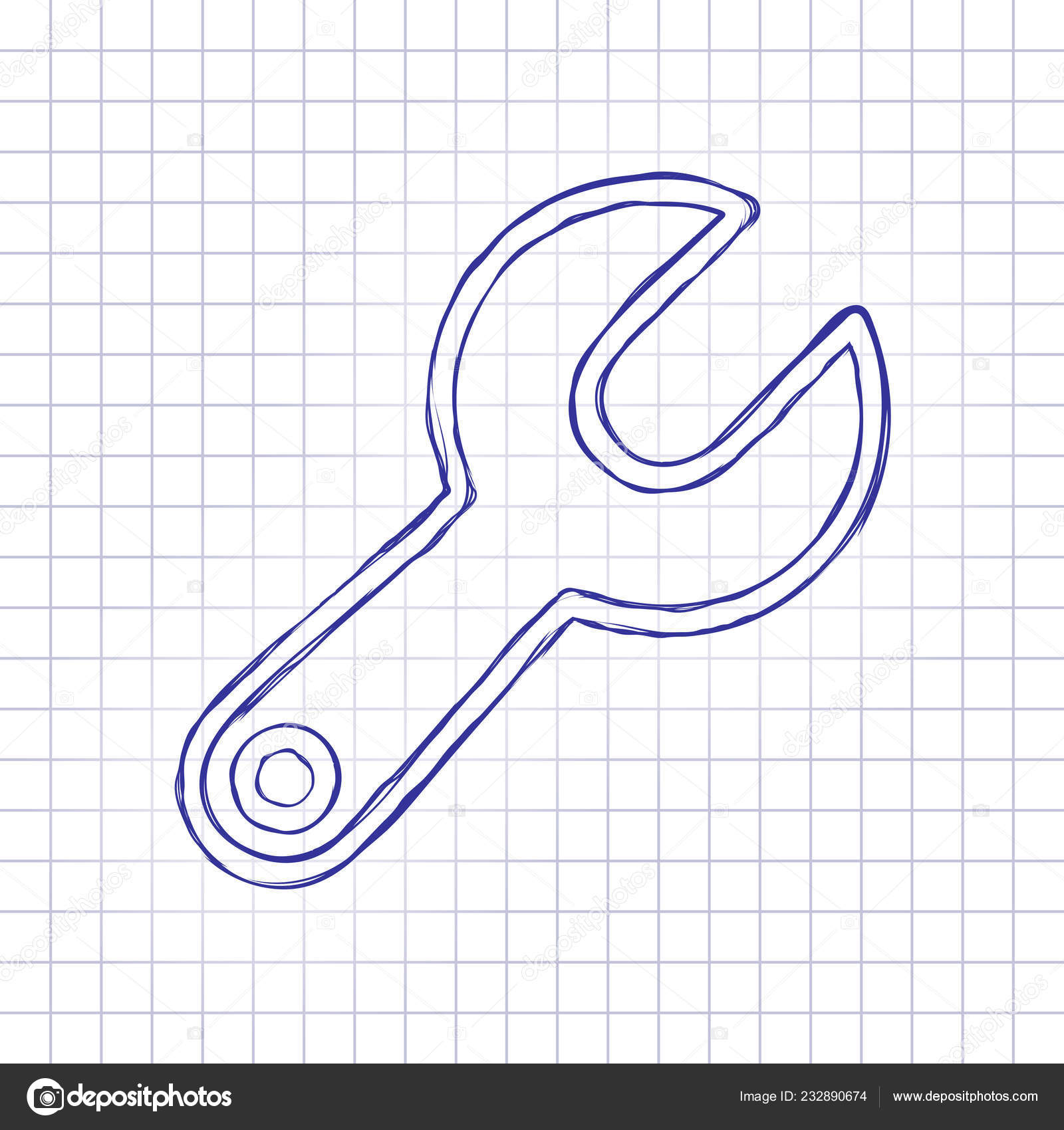 Simple Wrench Linear Thin Outline Hand Drawn Picture Paper Sheet Stock ...