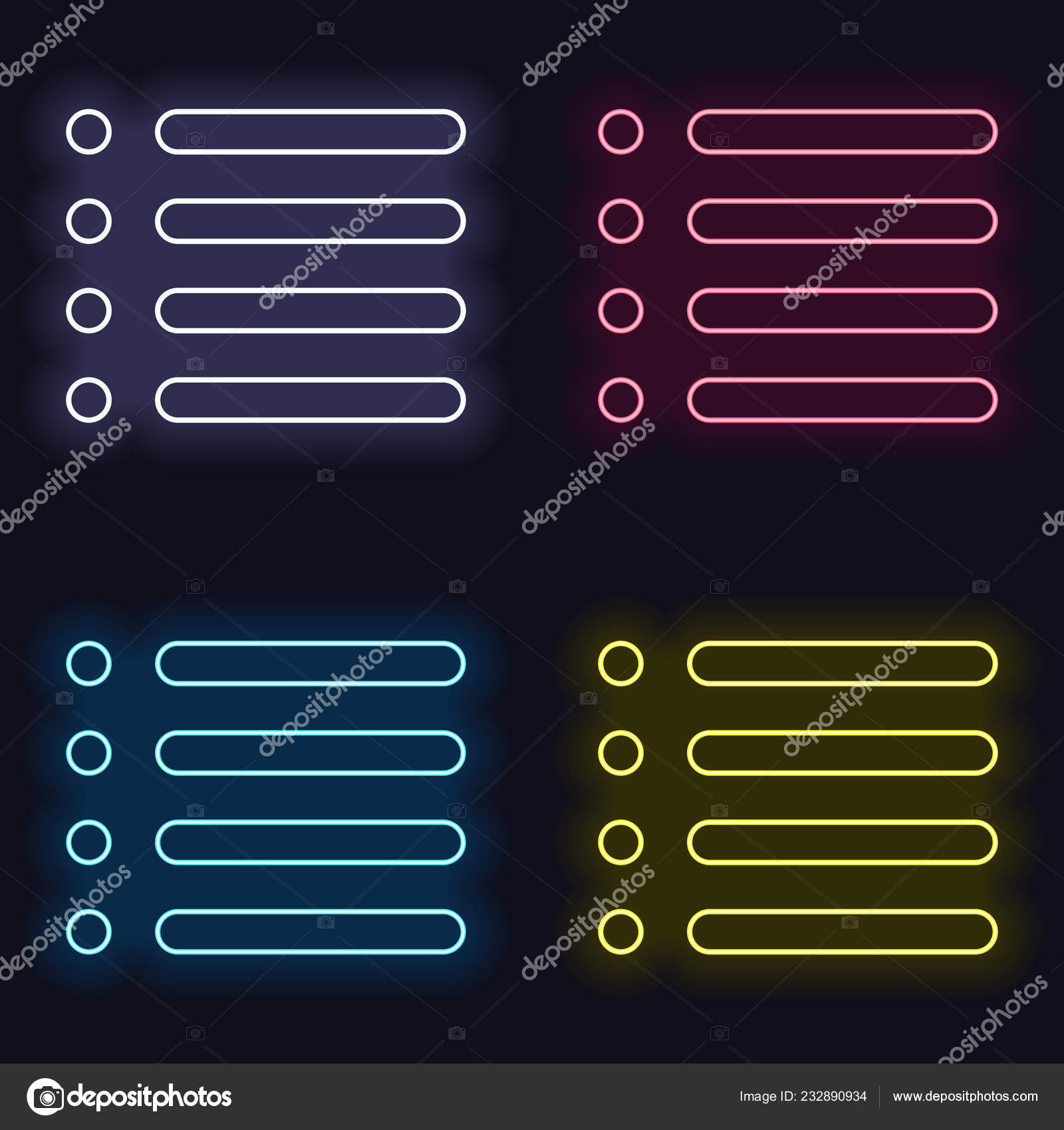 Simple List Menu Icon Set Neon Sign Casino Style Dark Stock Vector Image by ©fokas.pokas #232890934