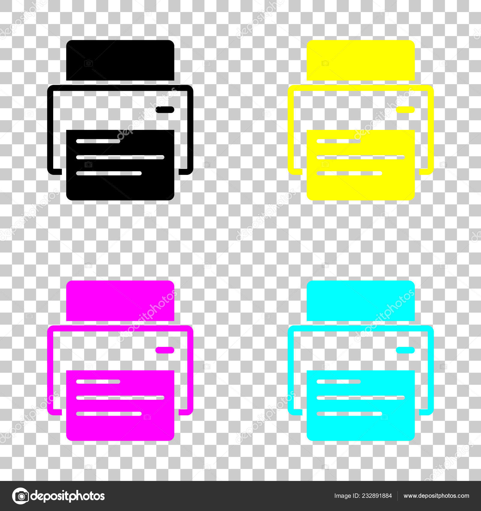 Printer Paper Colored Set Cmyk Icons Transparent Background Stock ...