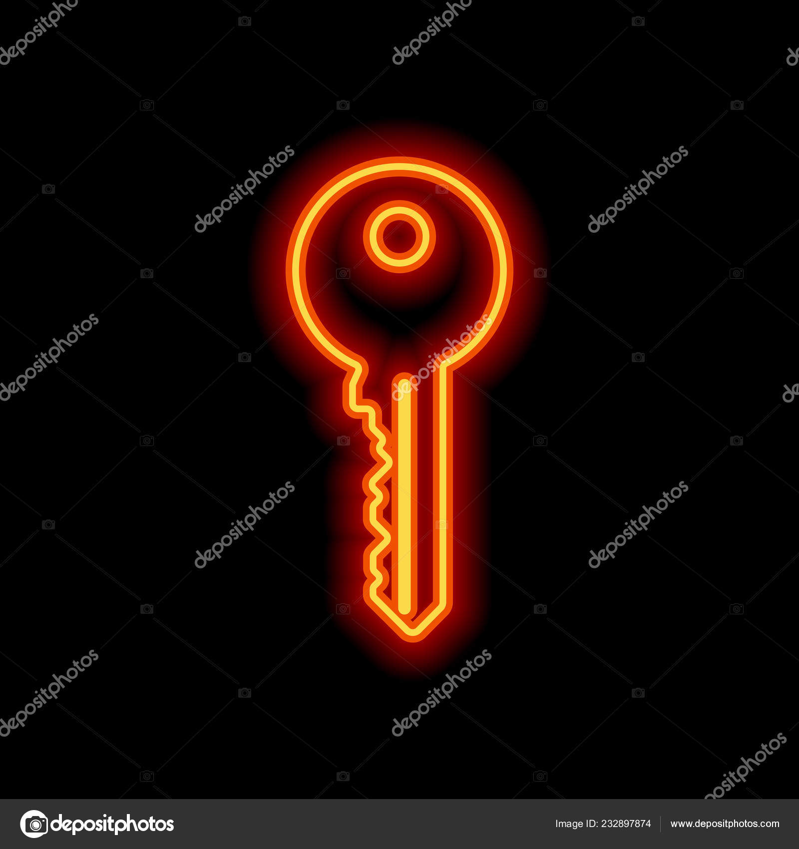 Key Icon Orange Neon Style Black Background Light Icon Stock Vector ...