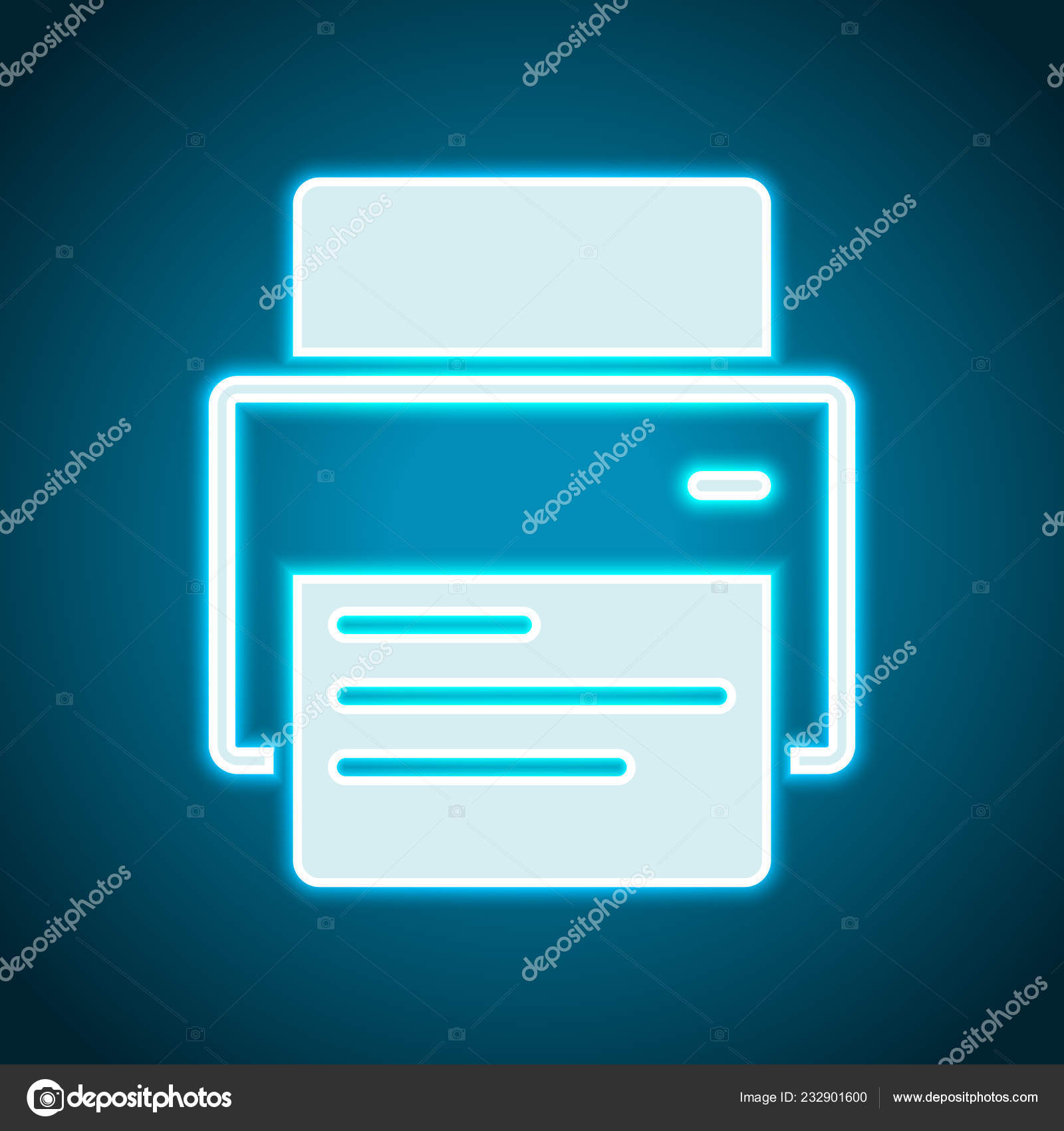 Printer Paper Neon Style Light Decoration Icon Bright Electric Symbol ...