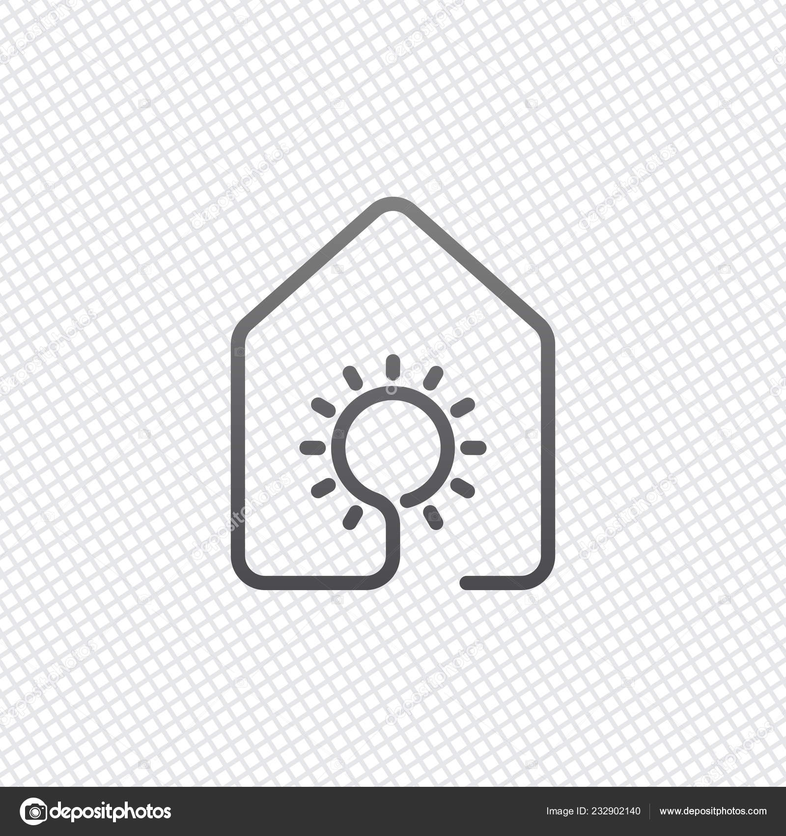 House Sun Light Lamp Icon Line Style Grid Background Stock Vector Image ...