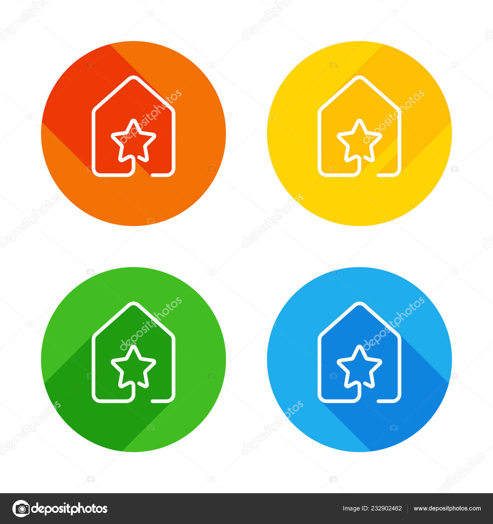 House Star Icon Line Style Flat White Icon Colored Circles Stock Vector ...