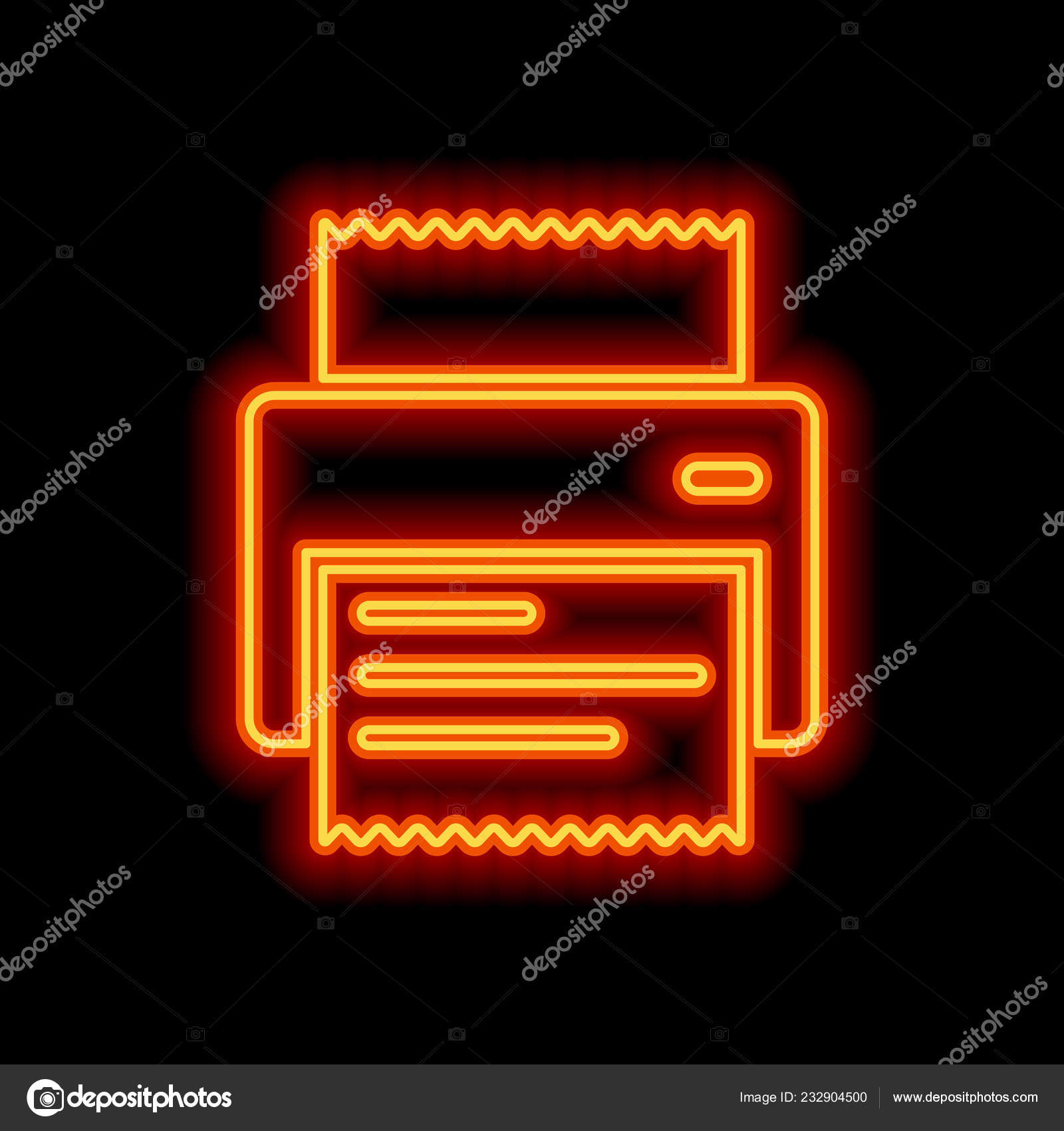 Printer Receipt Simple Icon Orange Neon Style Black Background Light ...