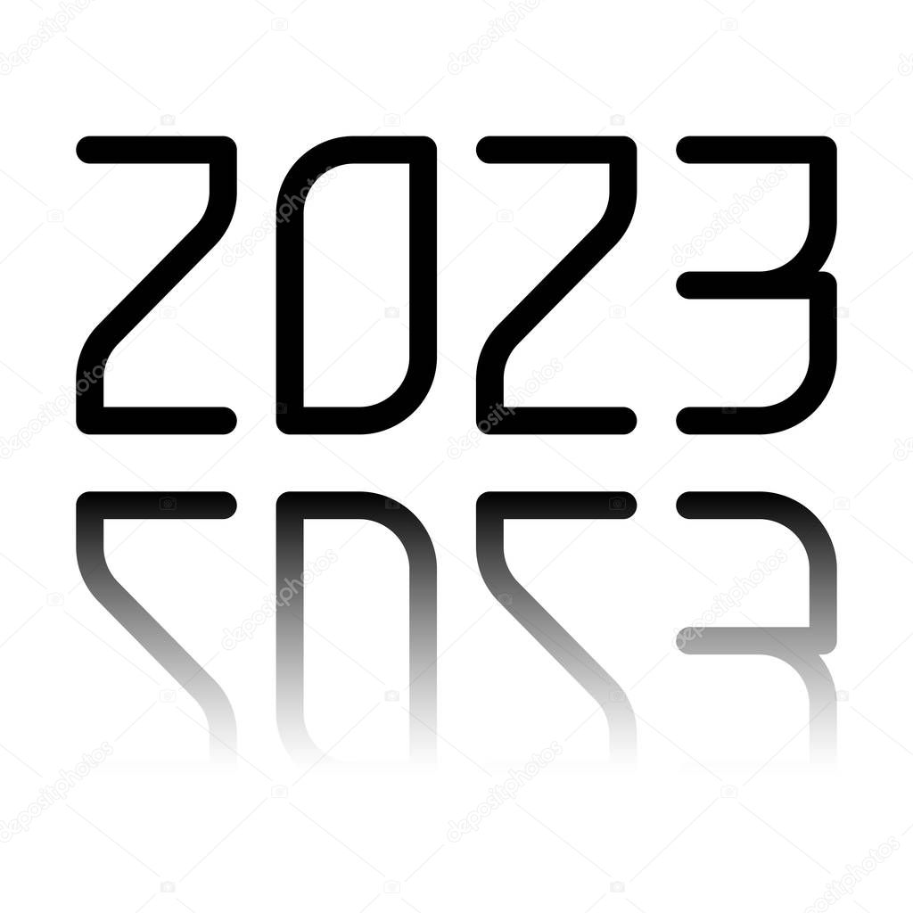 2023 número de icono. Feliz Año Nuevo. Icono negro con reflejo de ...