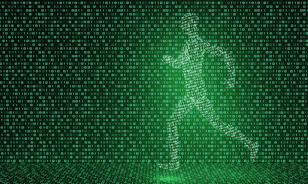3d model of a running digital man on the background of luminous ones ...