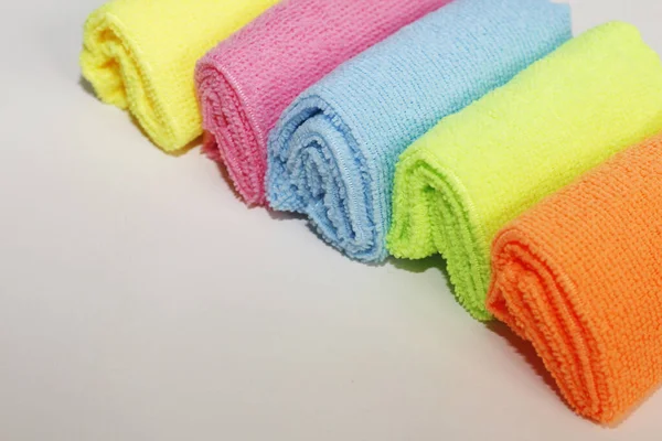 A set of multi-colored microfiber cloths for cleaning. Cleaning ...