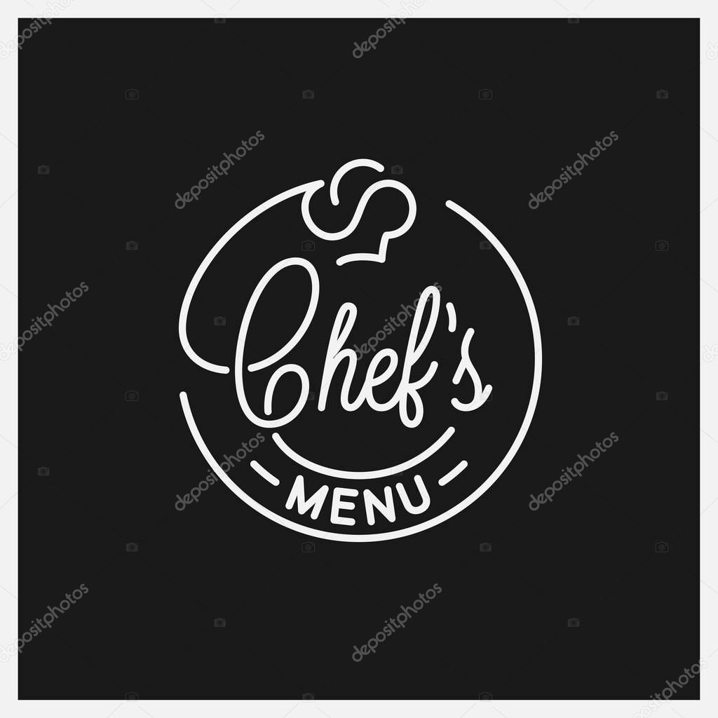 Logo del menú Chefs. Logo lineal redondo del sombrero de chef 2023