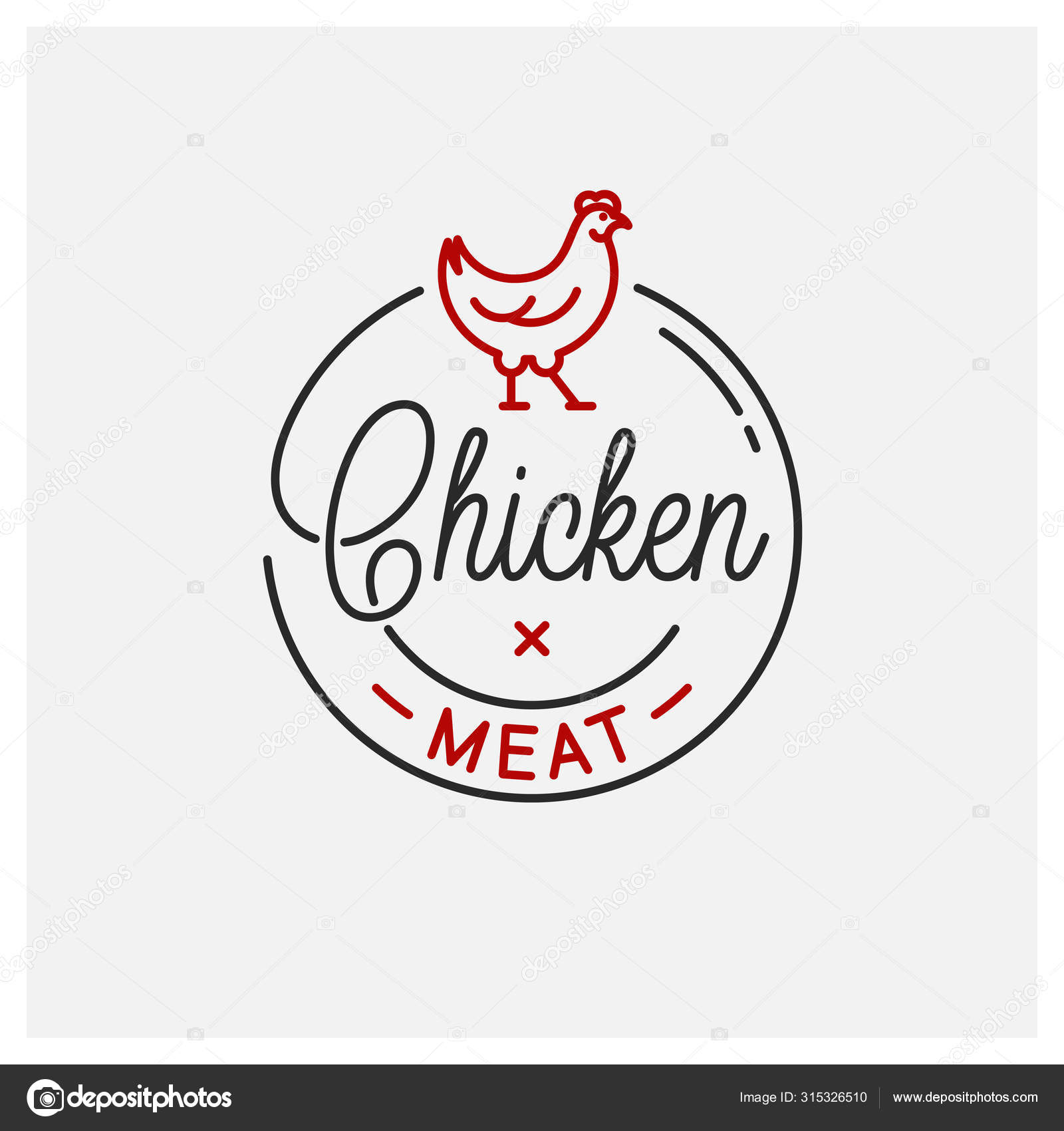 Chicken meat logo. Round linear emblem of chicken Stock Vector Image by ...