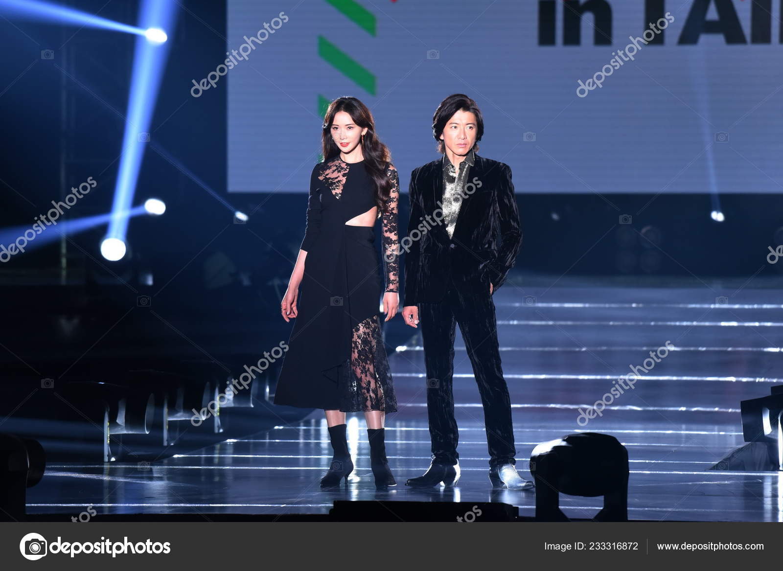 Japanese Actor Singer Takuya Kimura Right Taiwanese Actress Model Lin ...