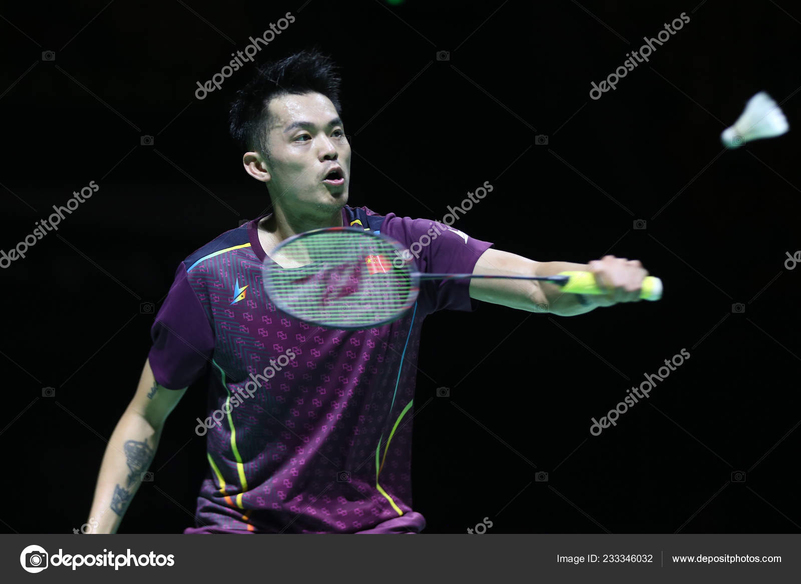 Lin Dan China Plays Shot Kento Momota Japan First Men's — Stock Editorial Photo © ChinaImages ...
