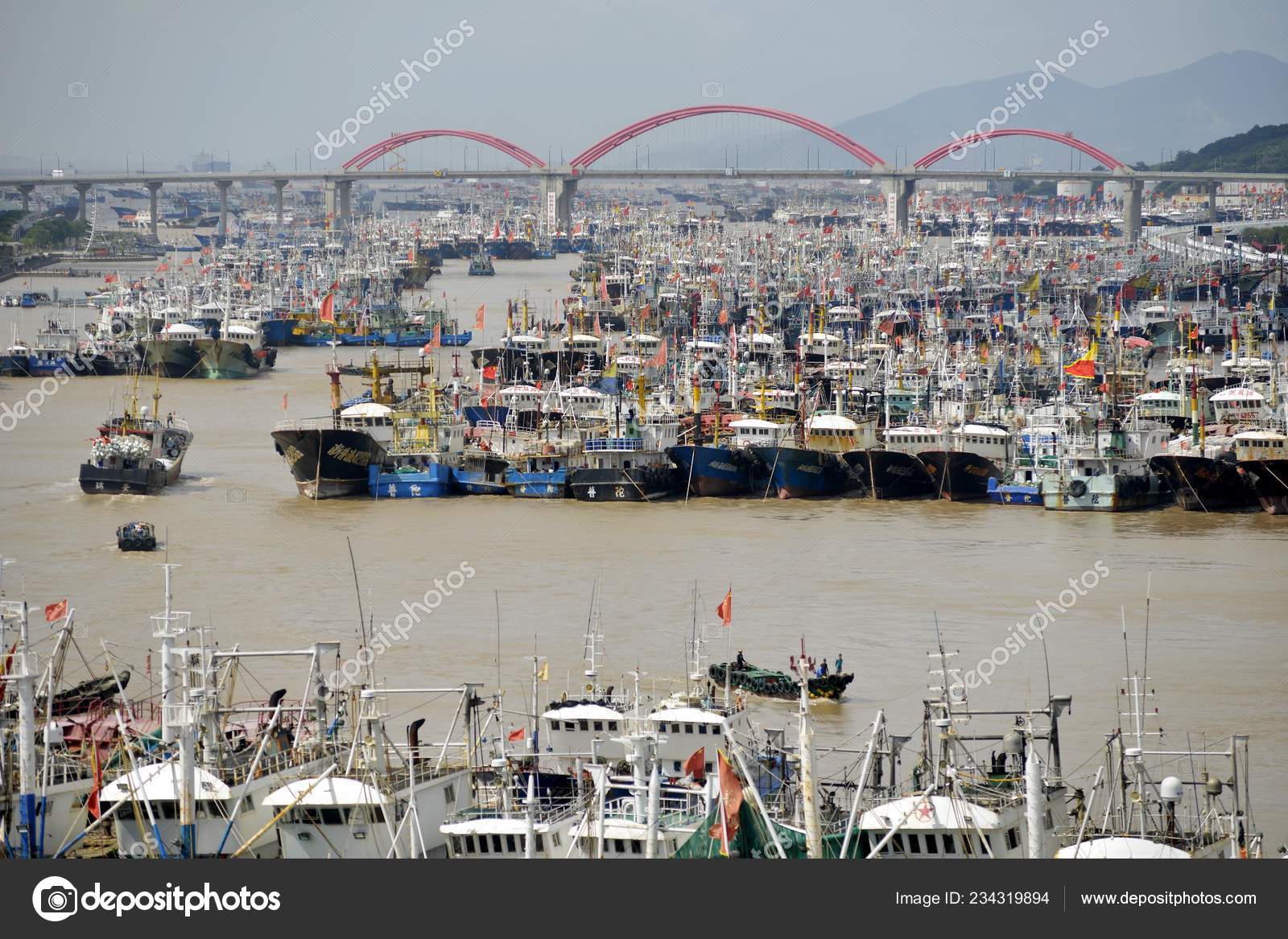 Chinese National Flags Flutter Fishing Boats Celebrate Upcoming ...